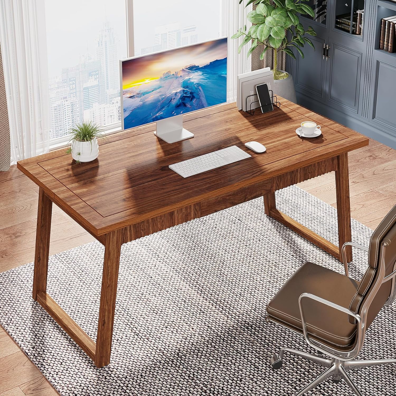 Tribesigns 55" Executive Desk, Solid Wood Home Office Computer Desk ...