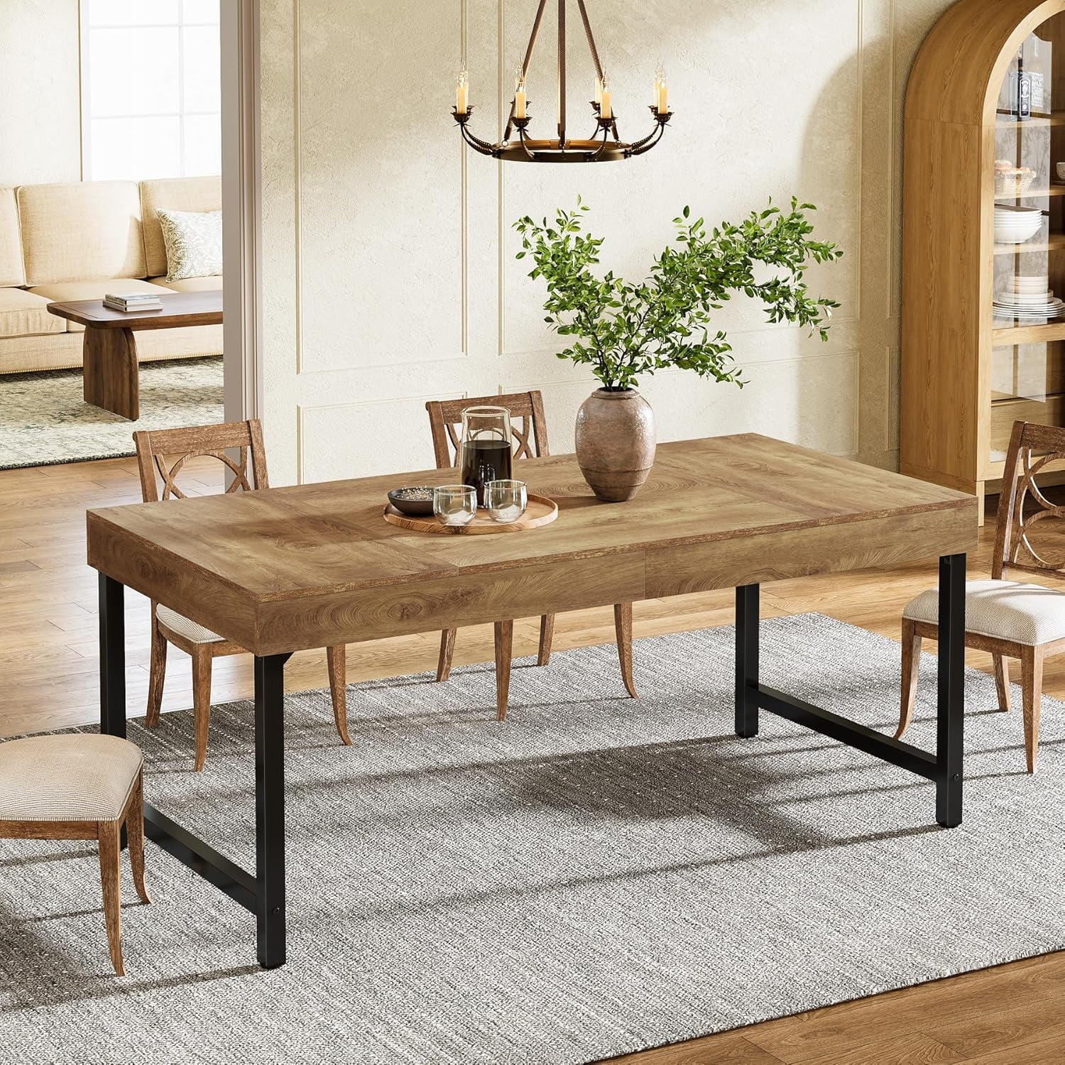 Finmind, Farmhouse Dining Table, 55" Rectangular, Seats 4-6 - Walmart.com