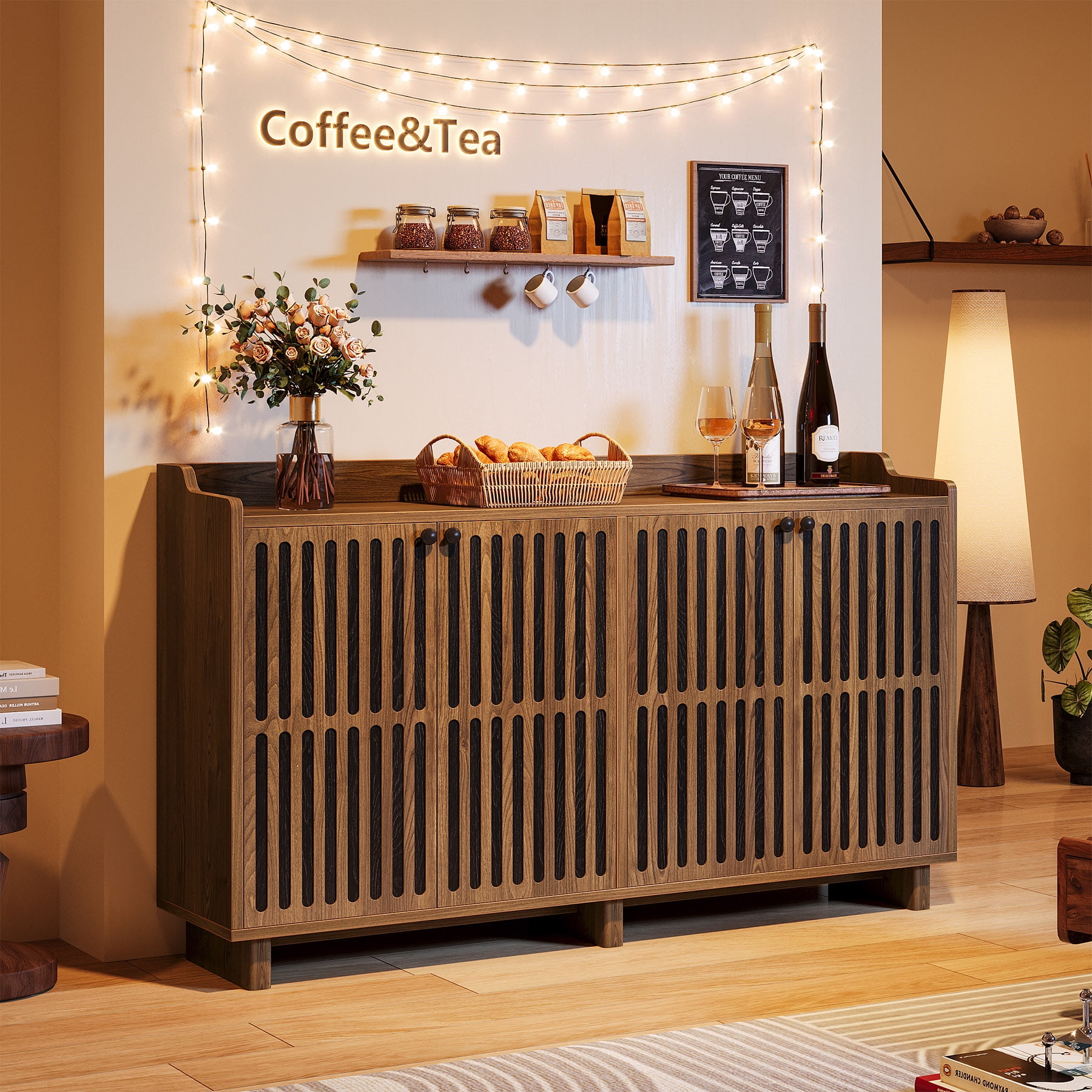 Tribesigns 55" Farmhouse Sideboard Cabinet with Storage, Wood Buffet ...