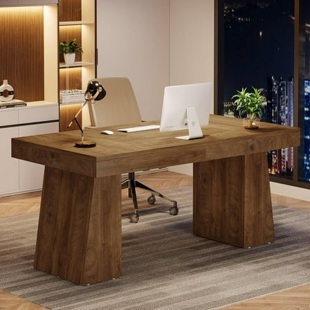Tribesigns 55 Inches Executive Desk, Mid-Century Modern Home Office ...