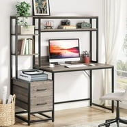 Dextrus 59.1"Computer Desk with Power Outlets & Hutch, Office Desk with ...