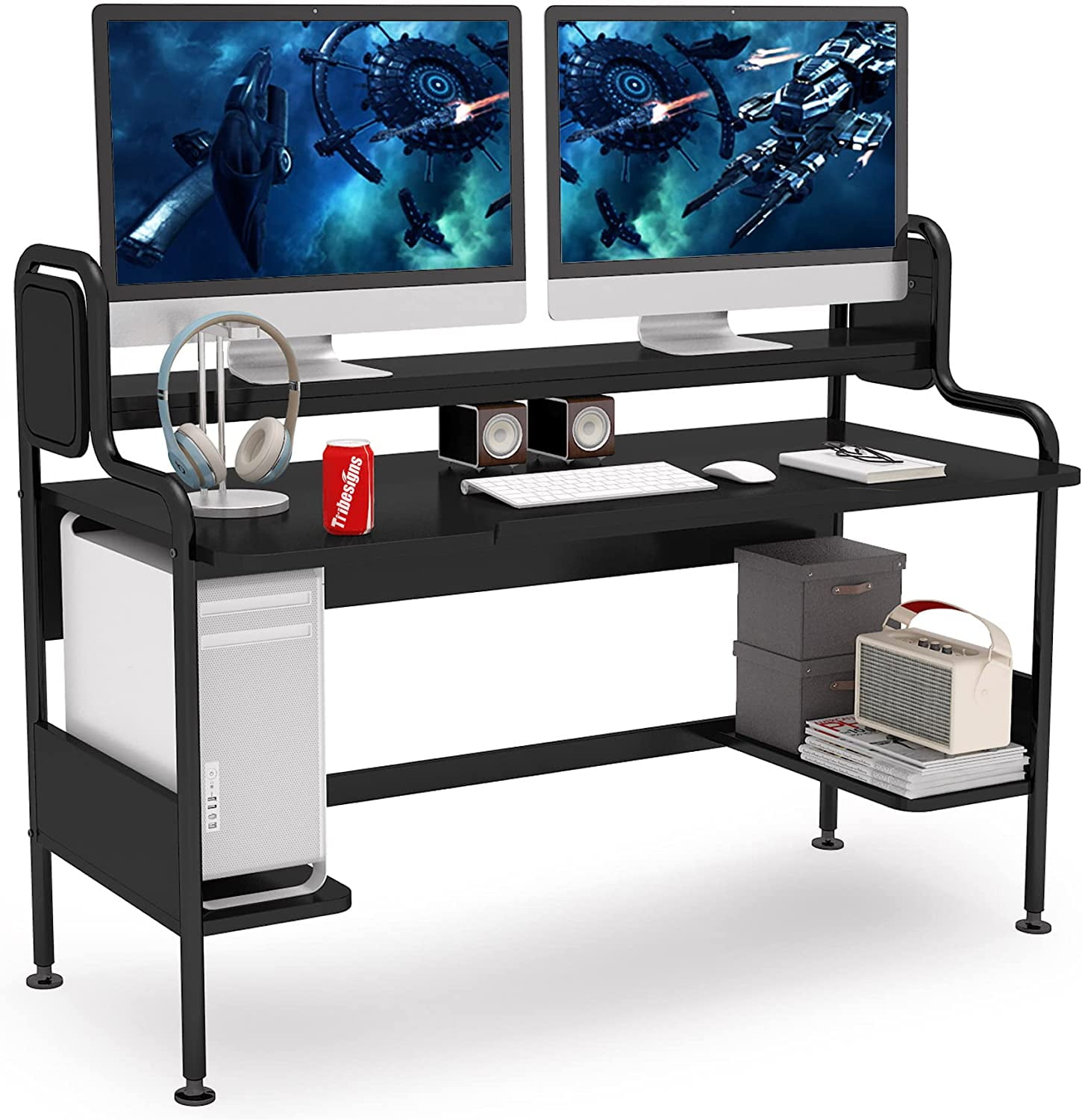 Tribesigns 55 Inch Computer Desk with Hutch, Large Gaming Desk with ...
