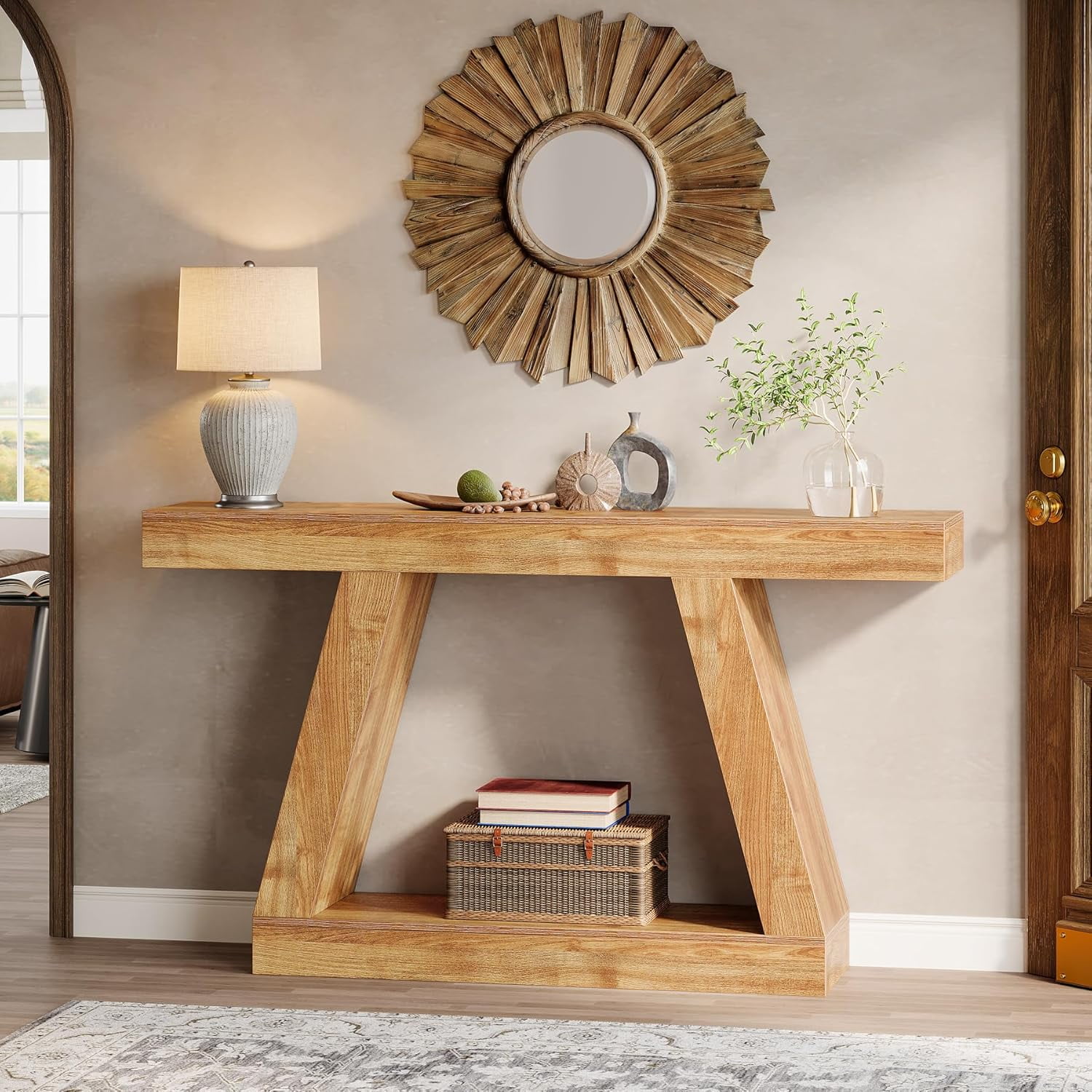 Tribesigns 55-Inch Farmhouse Console Table，2-Tier Wooden Entryway Table ...