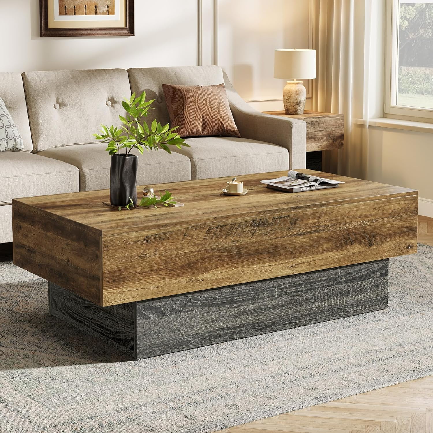 Tribesigns 55-Inch Farmhouse Wood Coffee Table, Rectangle Large Tea ...