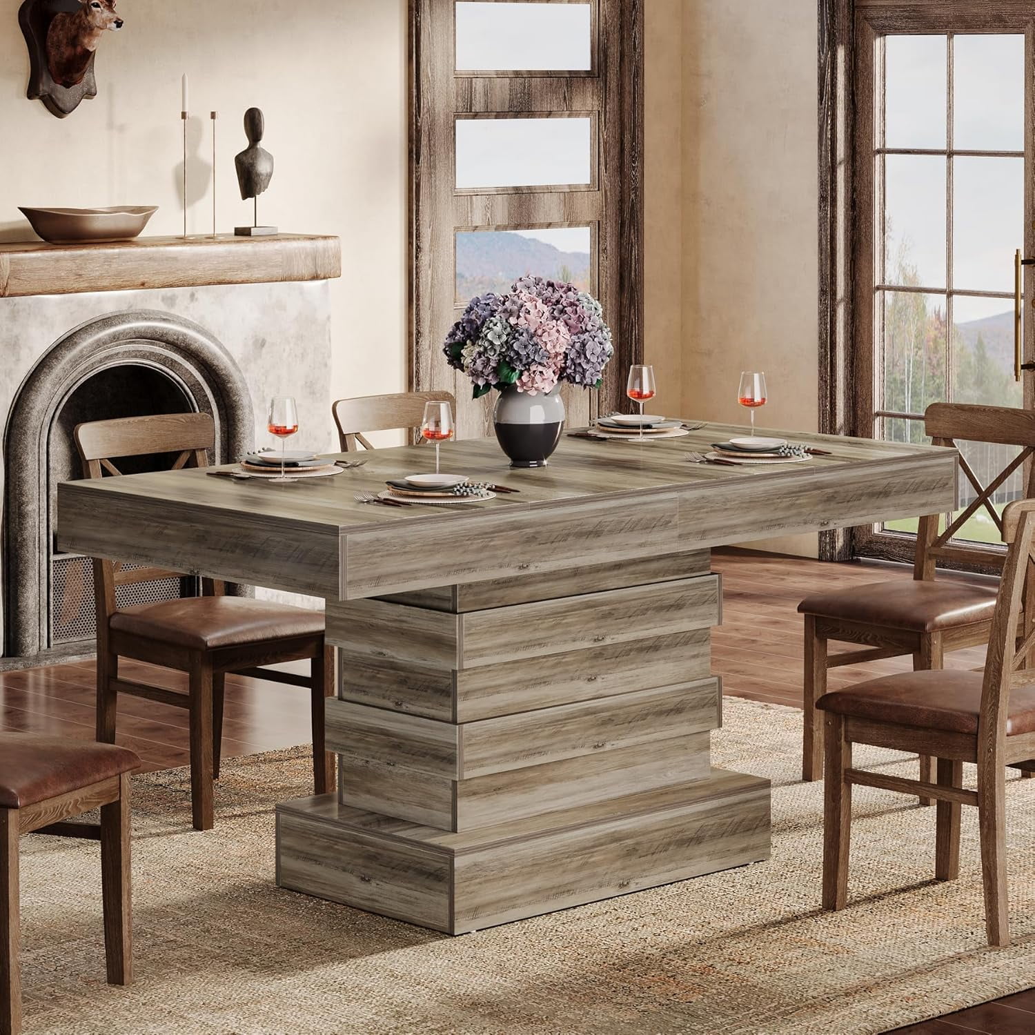 Tribesigns 55-Inch Rectangular Dining Table, Farmhouse Style Dinner ...