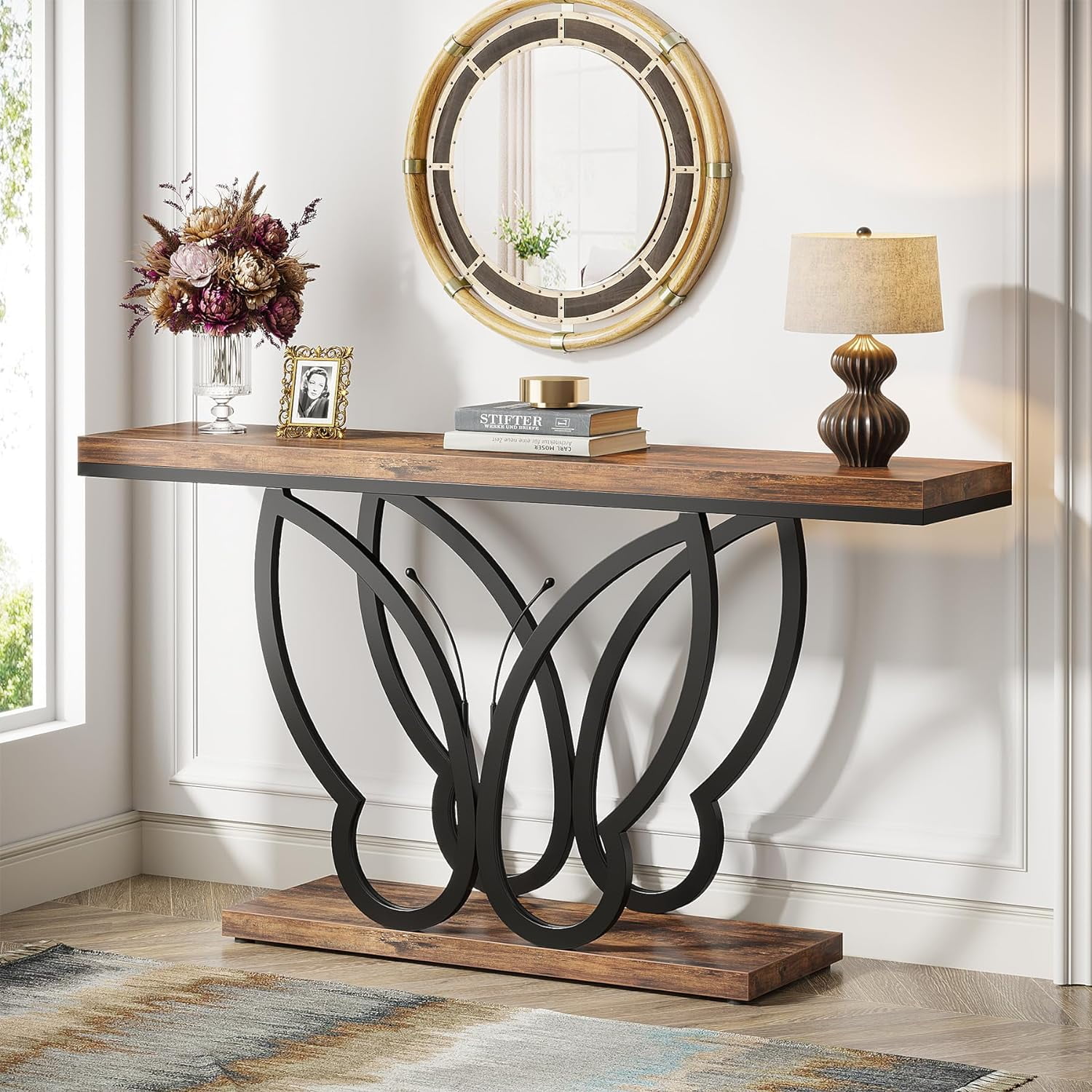 Tribesigns 55-Inch Rustic Console Table with Butterfly Metal Frame ...