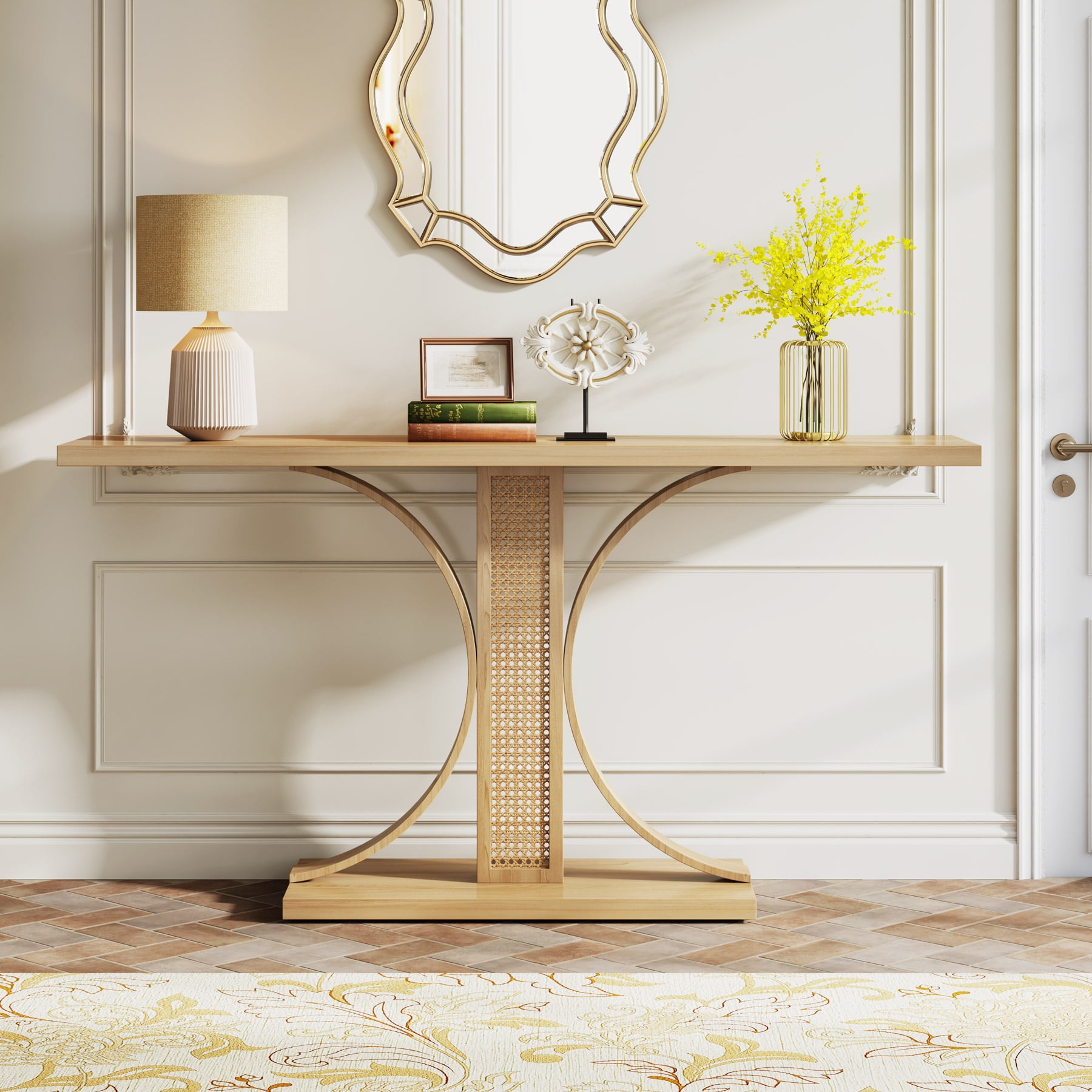 Tribesigns 55 Inches Rattan Console Table, Farmhouse Hallway Table ...