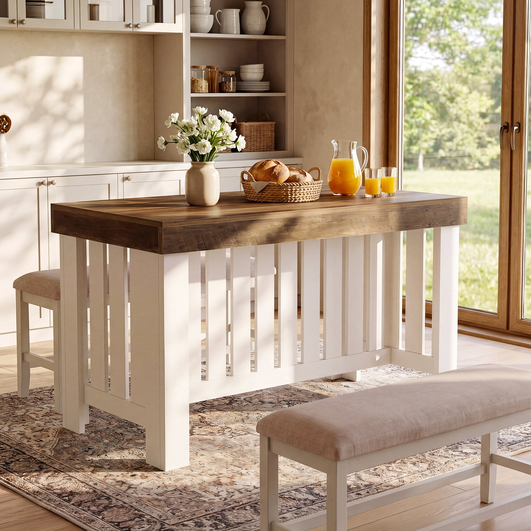 Tribesigns 55" Kitchen Island, Farmhouse Large Stationary Wood Table ...