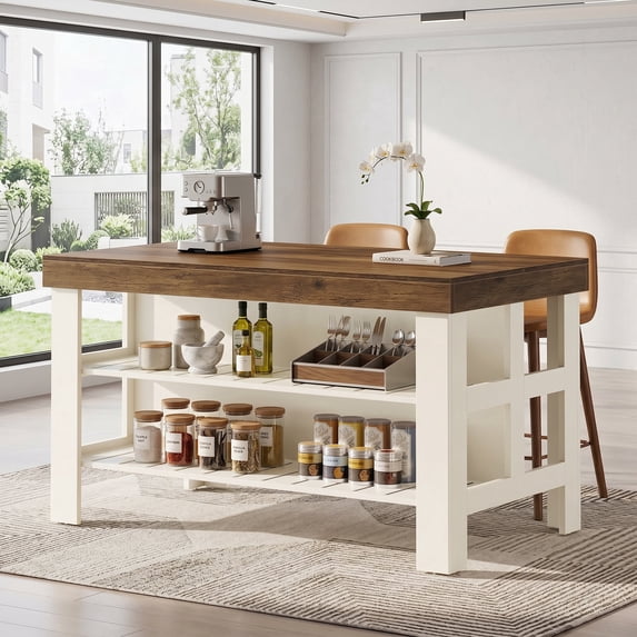 Fnova 55" Kitchen Island with Storage, Farmhouse Wood Kitchen Storage ...