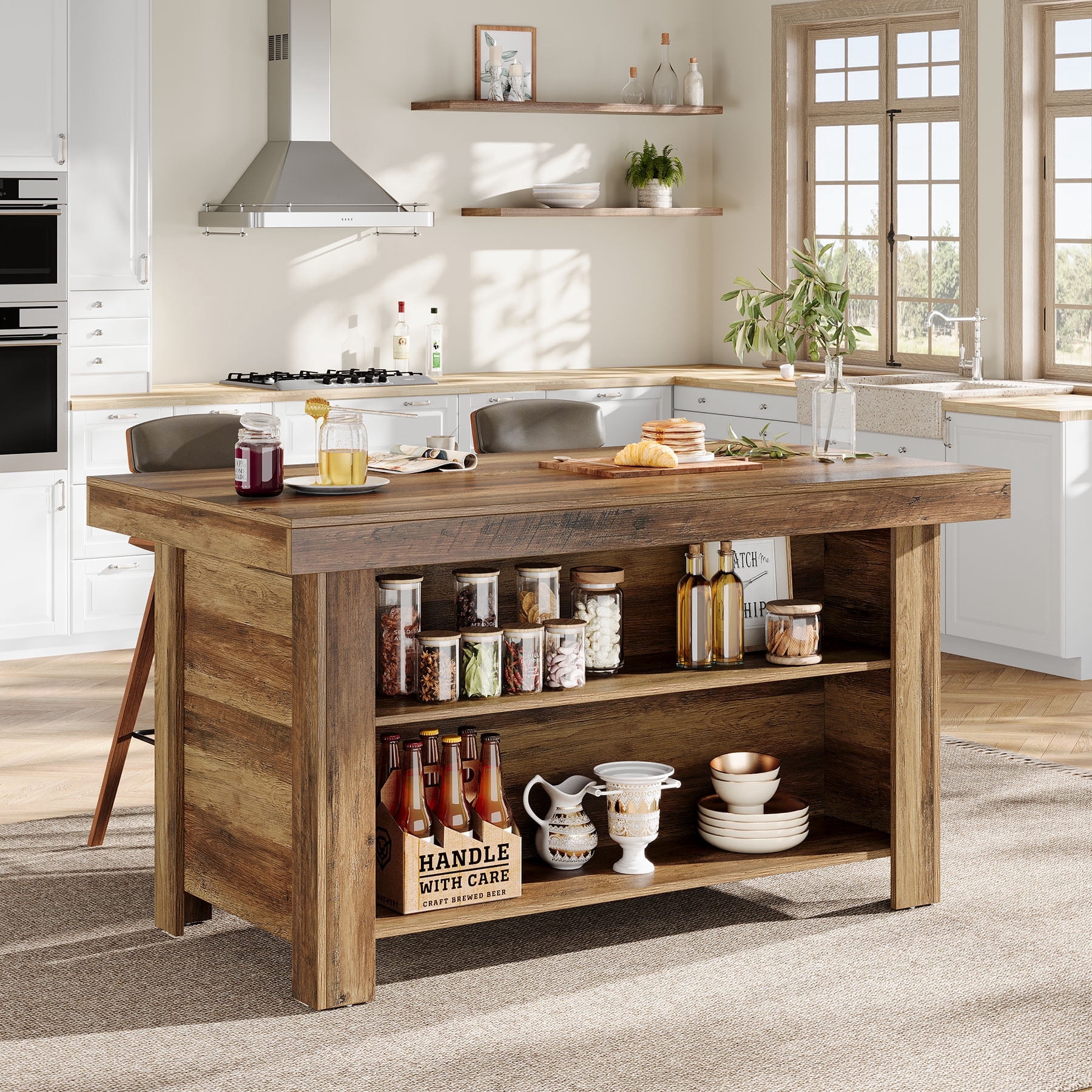 Tribesigns 55" Kitchen Island with Storage, Farmhouse Stationary Island ...