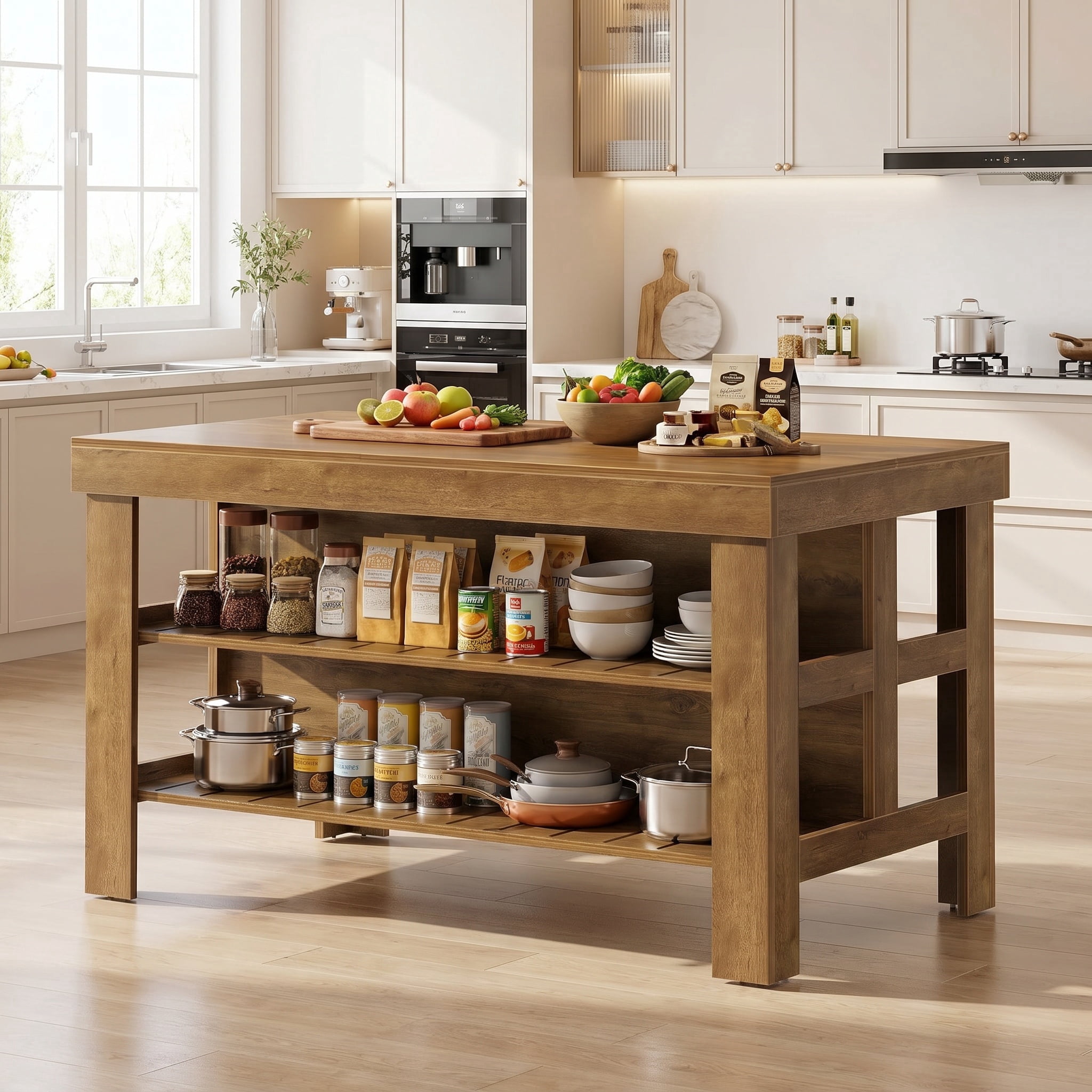 Fnova 55" Kitchen Island with Storage, Farmhouse Wood Kitchen Storage ...