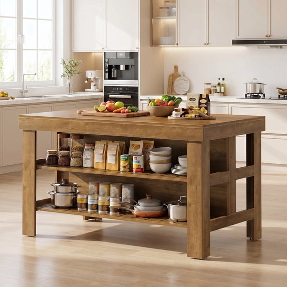 Fnova 55" Kitchen Island with Storage, Farmhouse Wood Kitchen Storage ...
