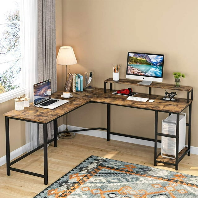 Tribesigns 55" L-Shaped Computer Desk, Wood Office Desk Corner Desk ...