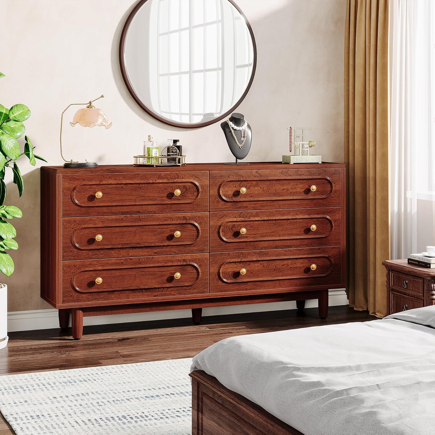 Tribesigns 55" Long Dresser with 6-Drawer, Wooden Chest of Drawers for ...