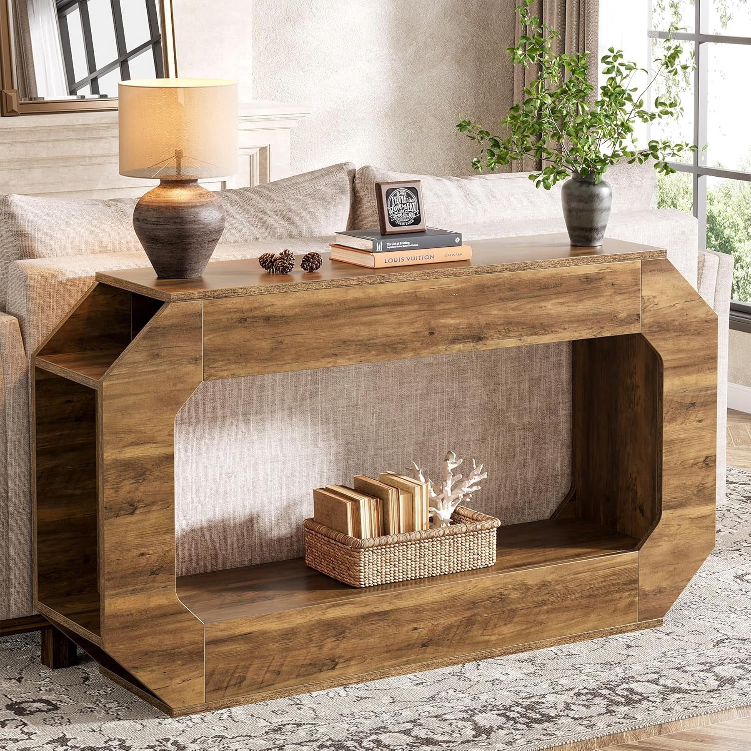 Tribesigns 55" Sofa Table Behind Couch, 2-Tier Wood Farmhouse Sofa ...