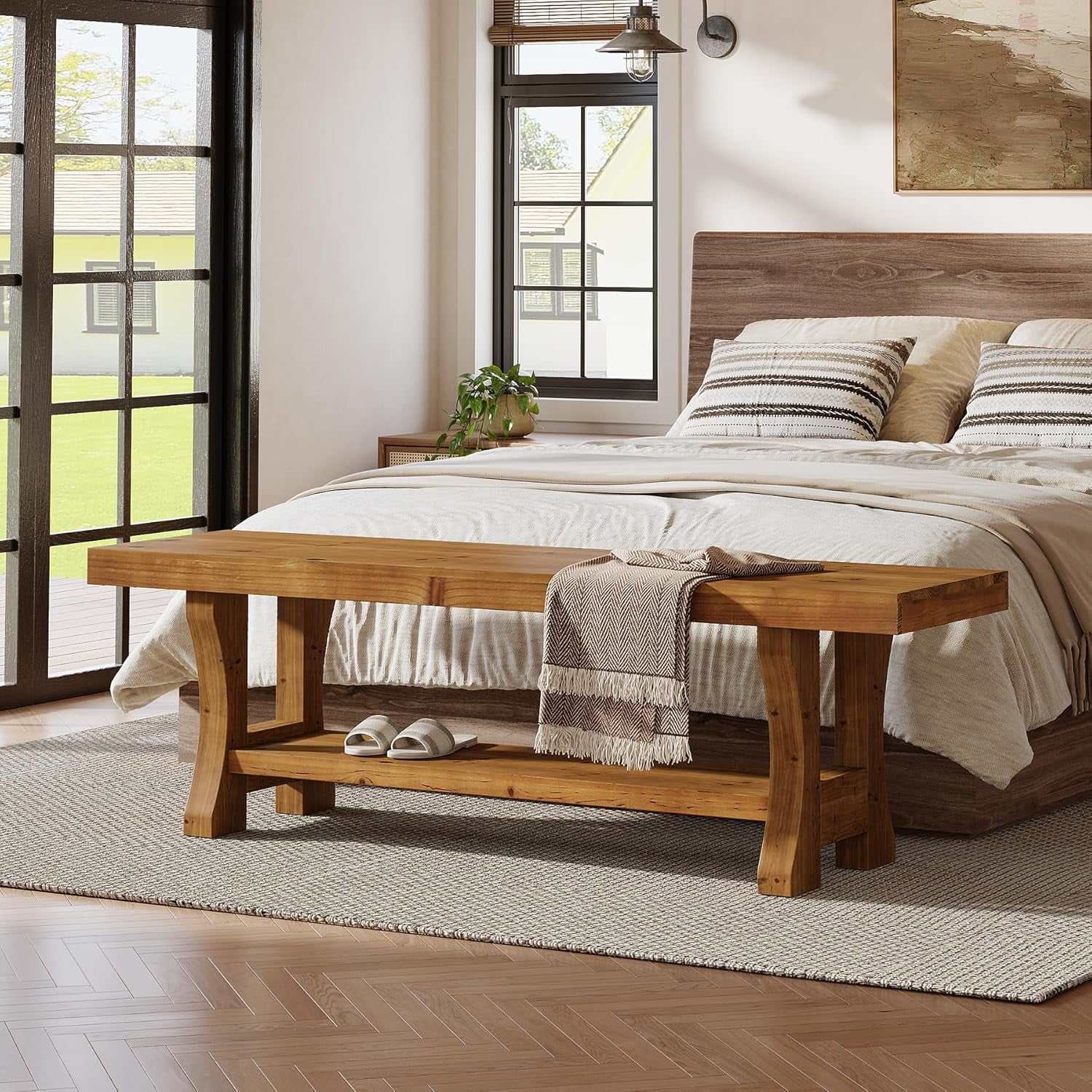 Tribesigns 55" Solid Wood Dining Seat, Long Indoor Entryway Bench, 2 ...