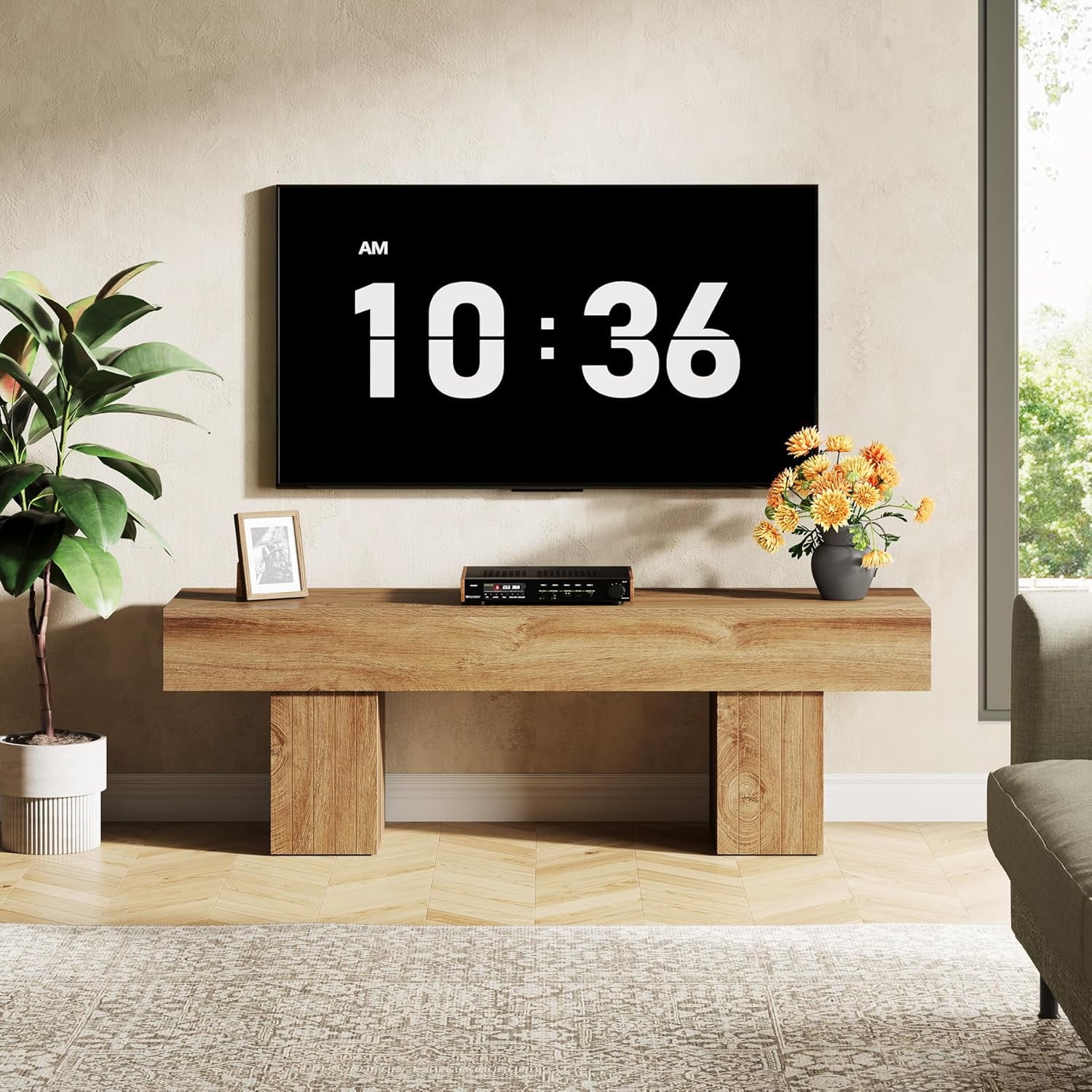 Tribesigns 55" TV Stand, Light Wood Low TV Consoles, Entertainment ...