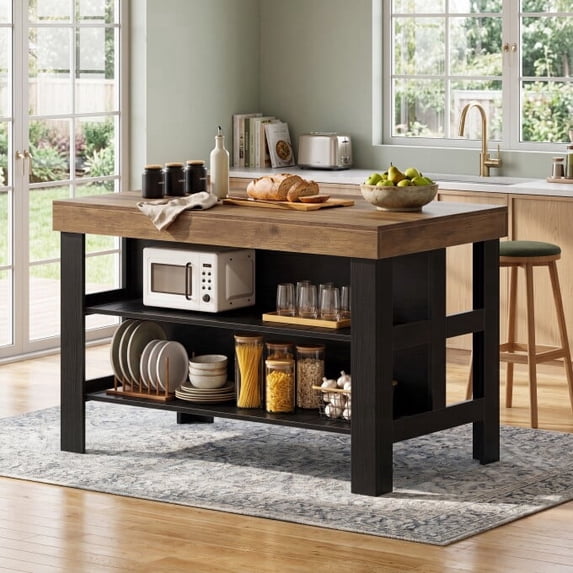 Tribesigns 55-in Kitchen Island, Farmhouse Wooden Island Table with ...