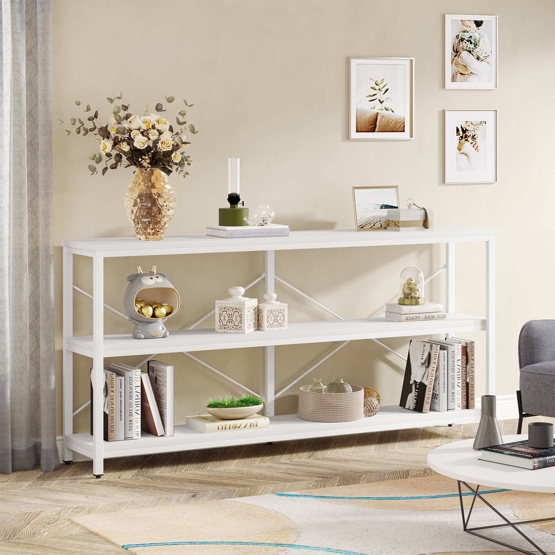 Tribesigns 55 inch Sofa Table, 3 Shelves Console Table TV Stand with ...