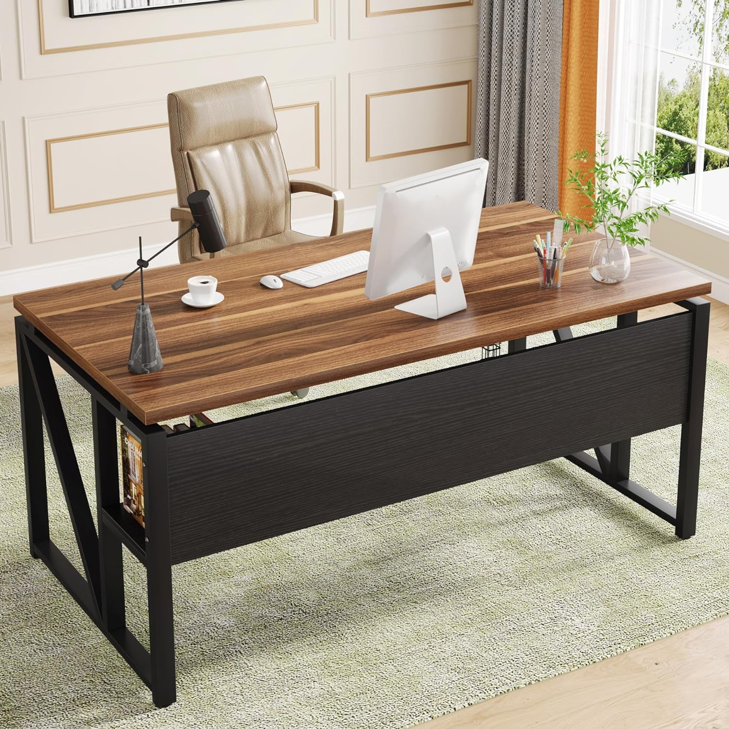 Tribesigns 55 inches Computer Desk with Bottom Storage Shelf Home ...