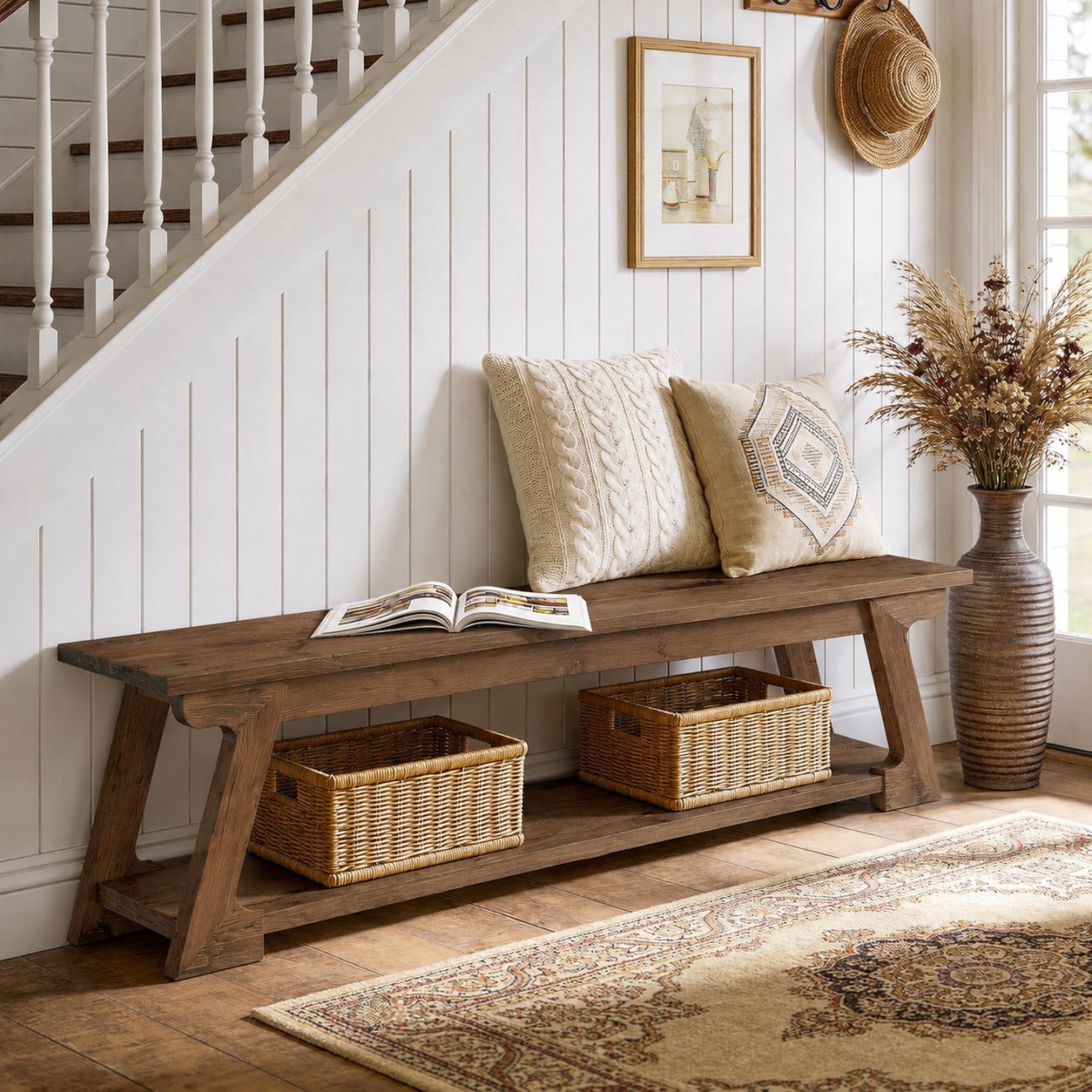 Tribesigns 59.1" Long Entryway Bench, Rustic Wooden Shoe Bench End of ...