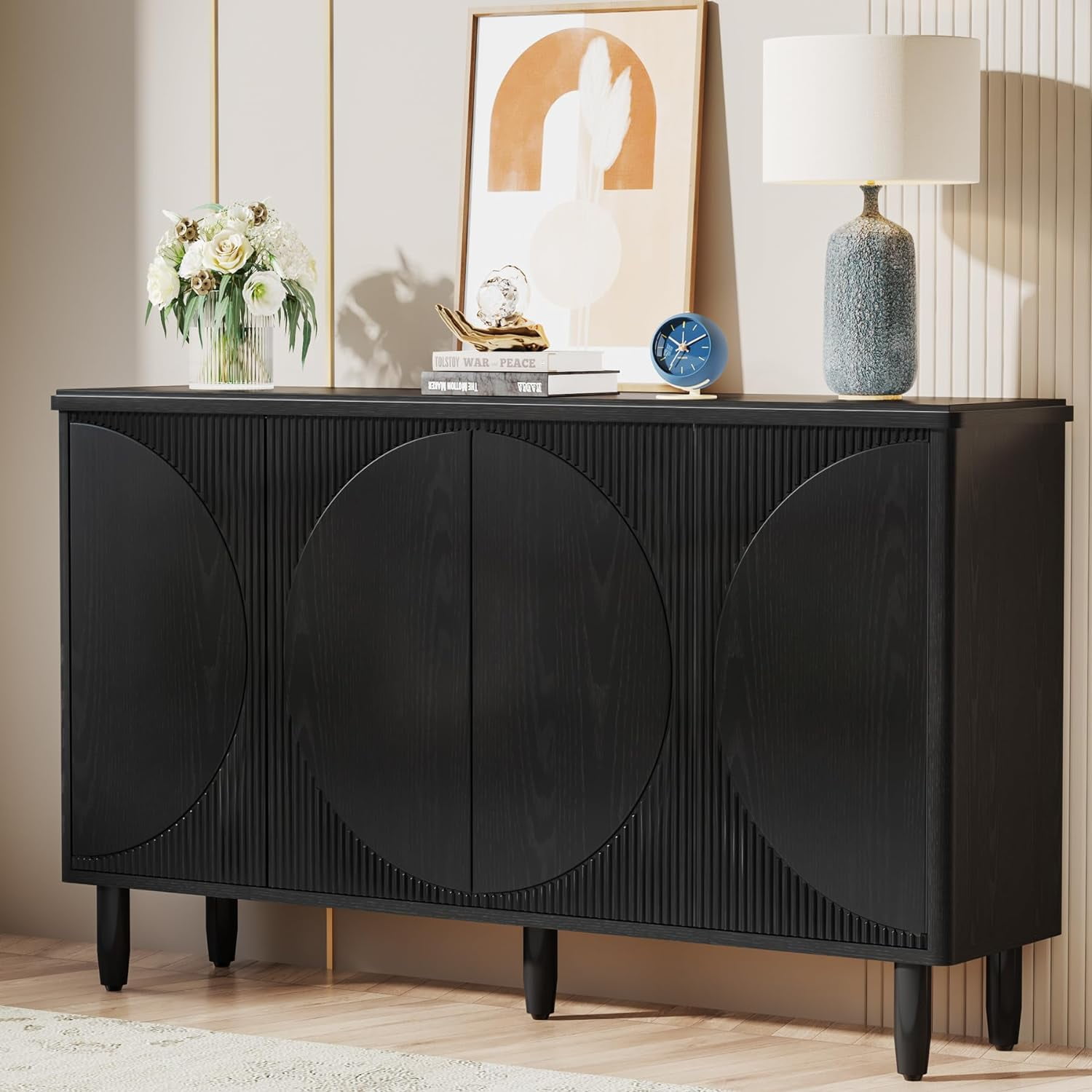 Tribesigns, Modern Sideboard Buffet Storage Cabinet, 59.4 Inch, Black ...