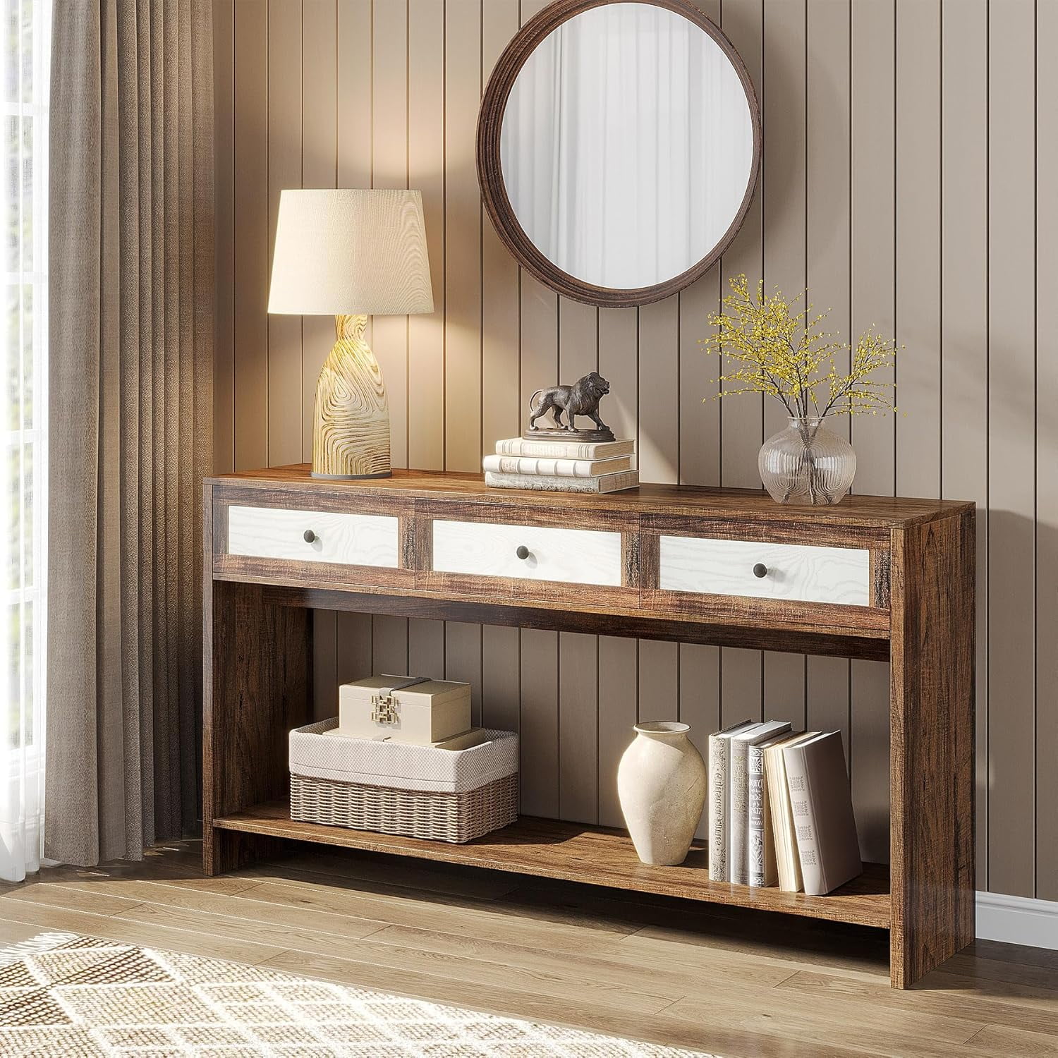 Tribesigns 59-Inch Console Table with 3 Drawers, Farmhouse Entryway ...