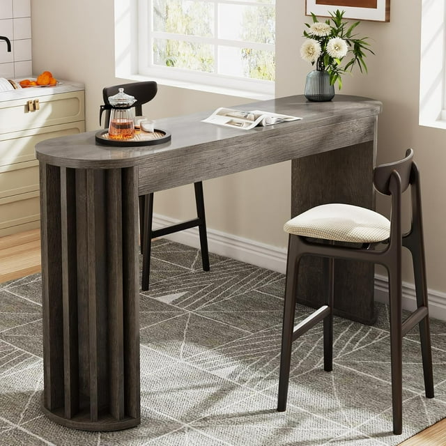 Tribesigns 59" Long Bar Table, Farmhouse Kitchen Counter Height Table, Wooden Bar Height Pub ...