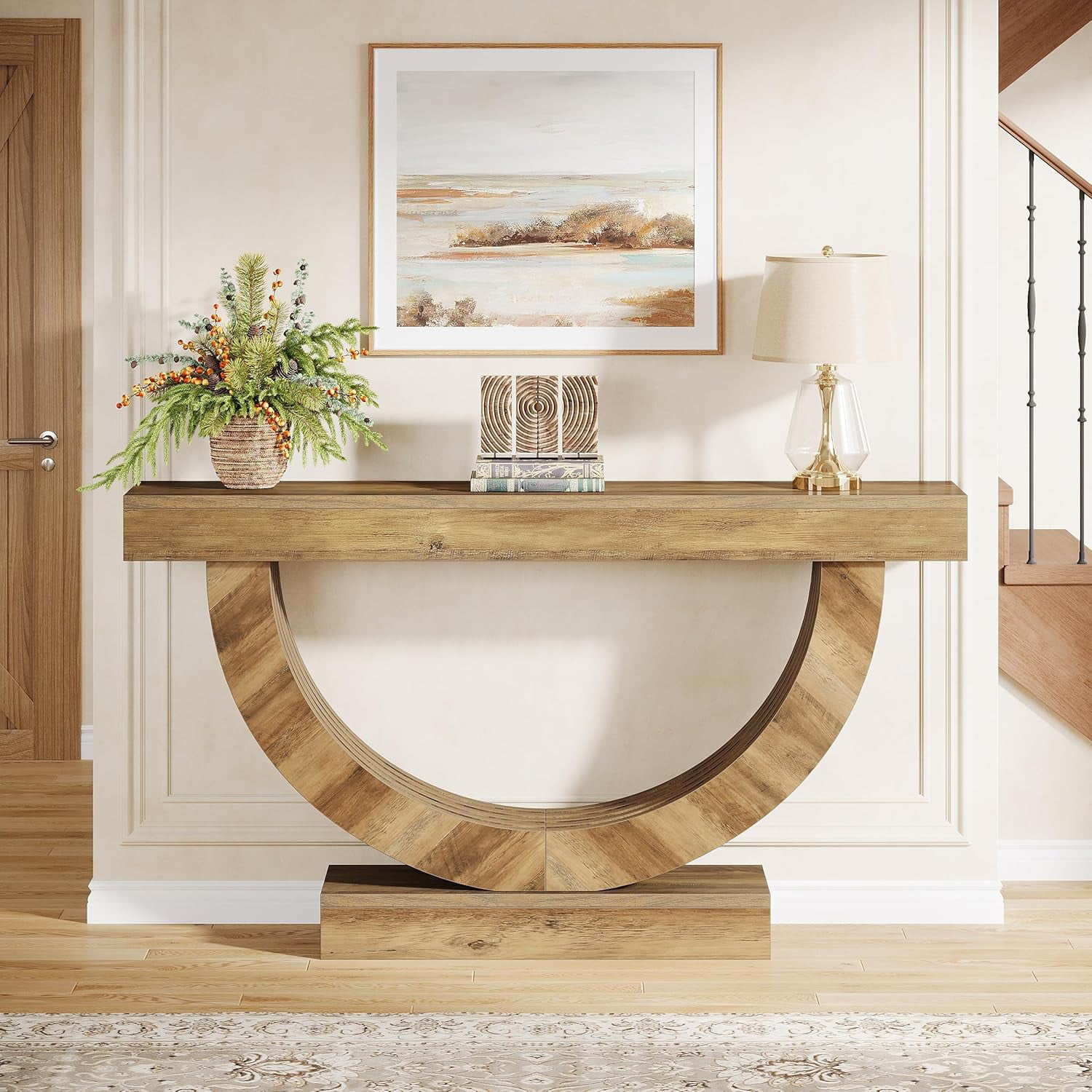 Tribesigns 59" Long Console Table with Half-Circle Base, Narrow Wooden ...
