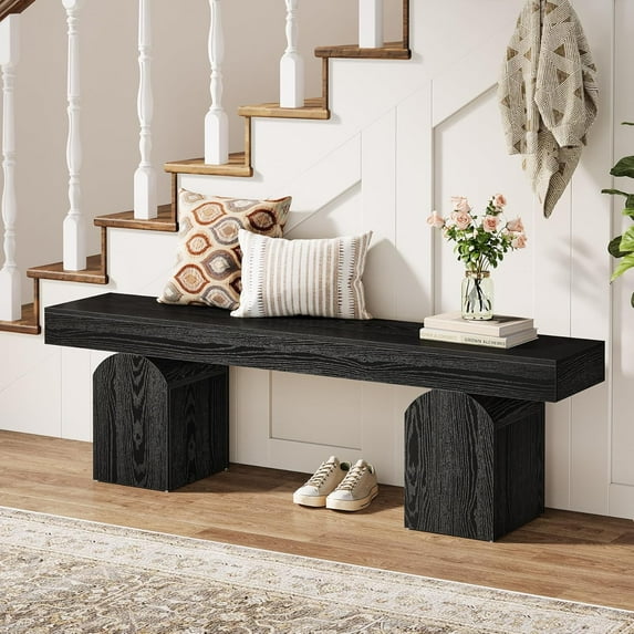 Tribesigns 59" Long Entryway Bench, Modern Black Shoe Bench with Arched ...