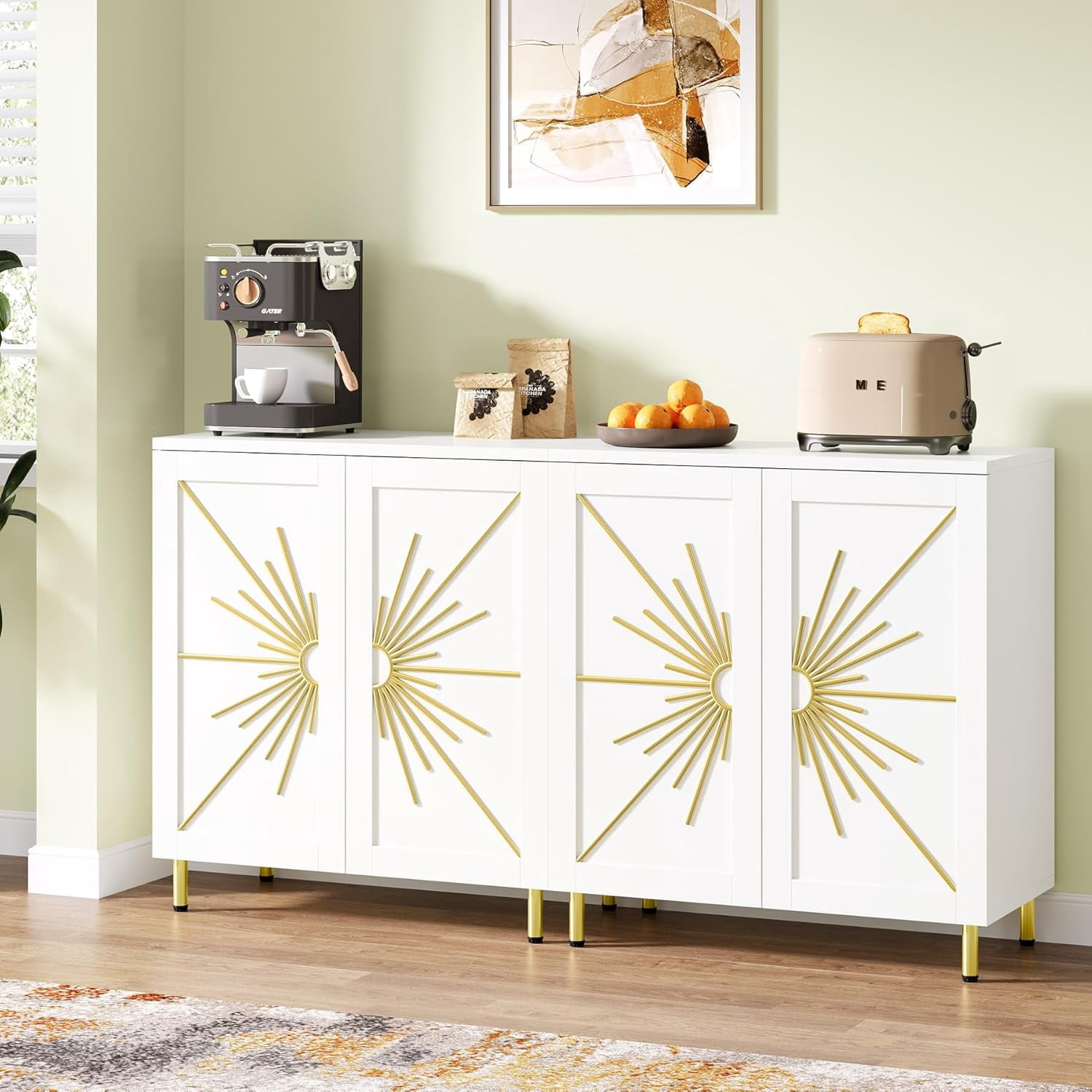 Tribesigns 59" Sideboard Buffet Storage Cabinet, 4-Door Modern Kitchen ...