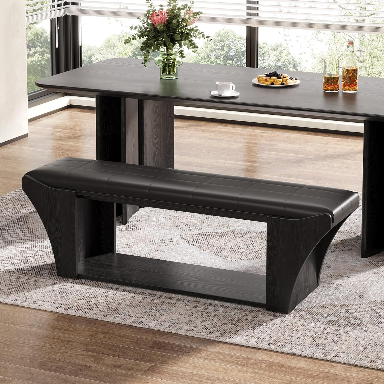 Tribesigns 59" Upholstered Dining Room Bench, Modern Black Kitchen ...
