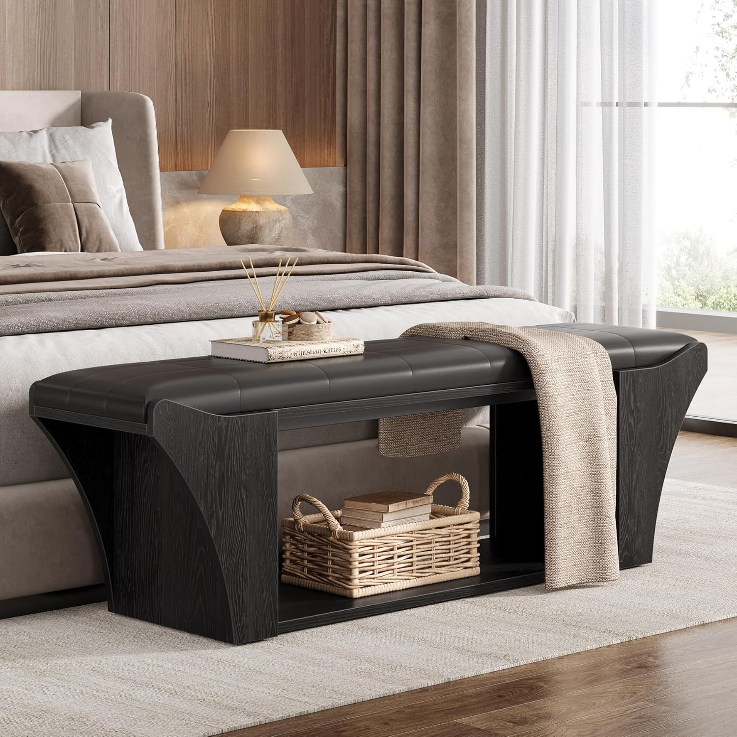 Tribesigns 59" Upholstered Entryway Bench, Modern Shoe Storage Benches ...