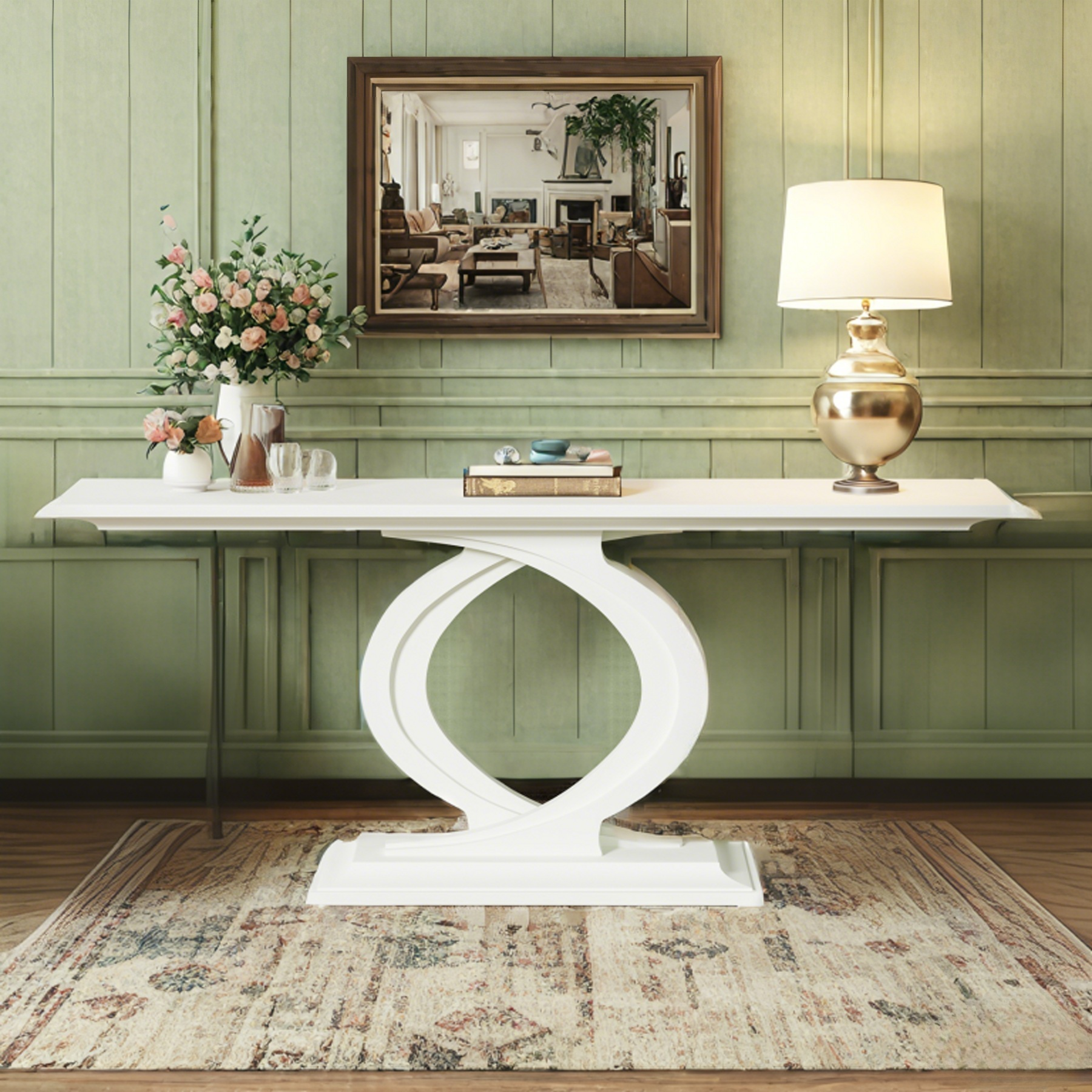 Tribesigns 59" White Farmhouse Console Table for Entryway: Modern ...