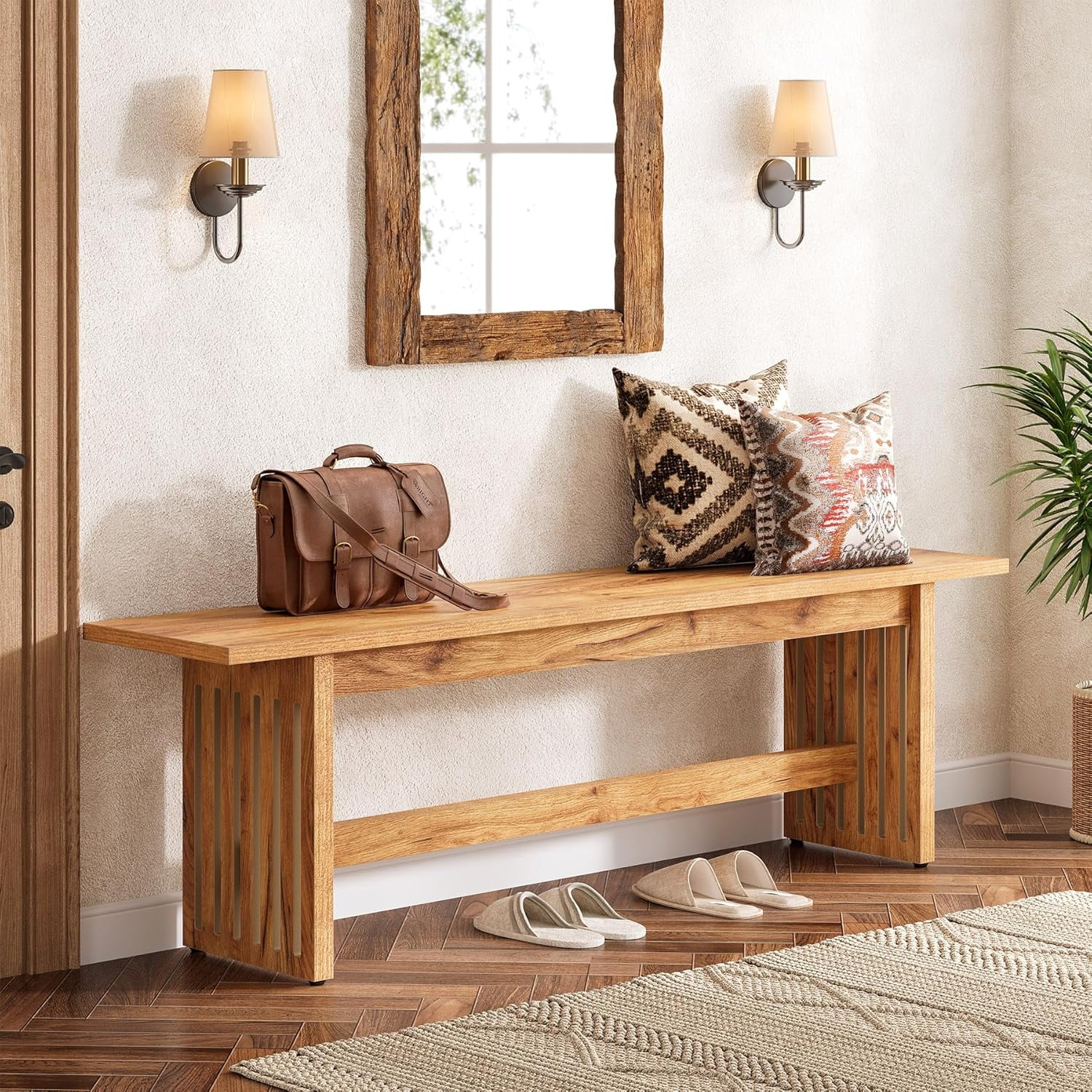 Tribesigns 59" Wood Entryway Entry Bench, Kitchen Bench for Dining Room ...