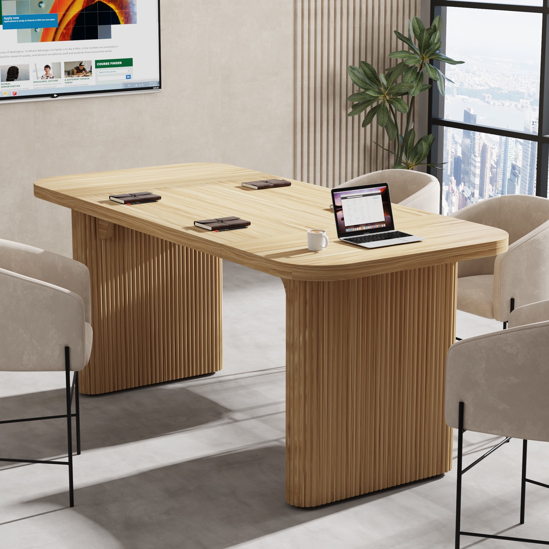 Tribesigns 5FT Modern Conference Meeting Table with Engineered Wood ...