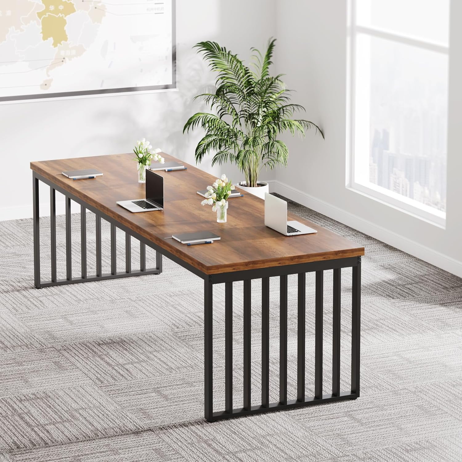 Tribesigns 6.56ft Rectangular Conference Table with Industrial Charm ...