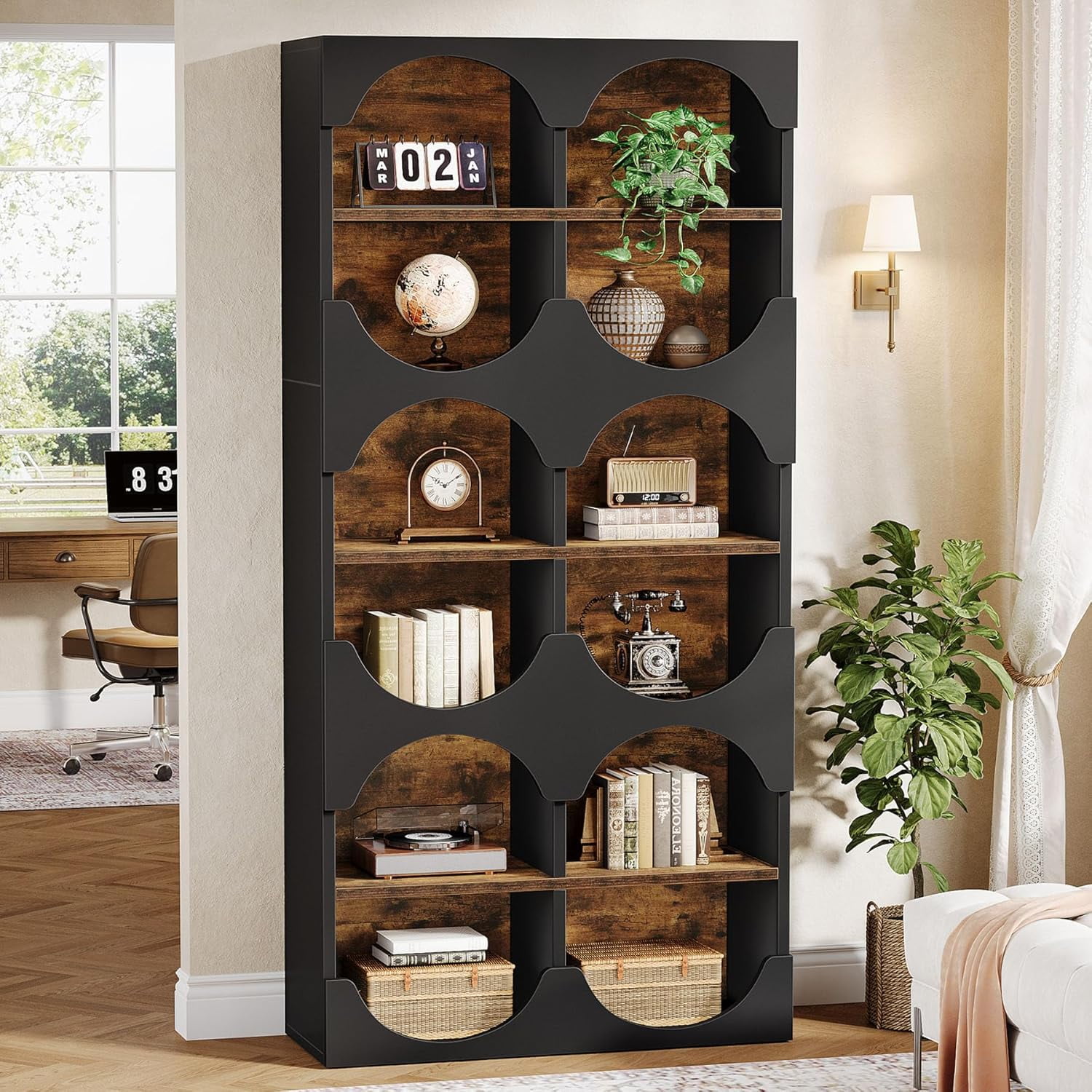 Tribesigns 6-Tier Black Bookshelf, 70.87" Tall Bookcase with Half Round ...