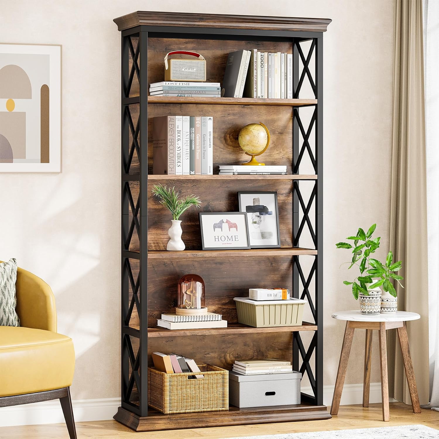 Tribesigns 6-Tier Bookcase, 71 Inches Industrial Bookshelves and ...