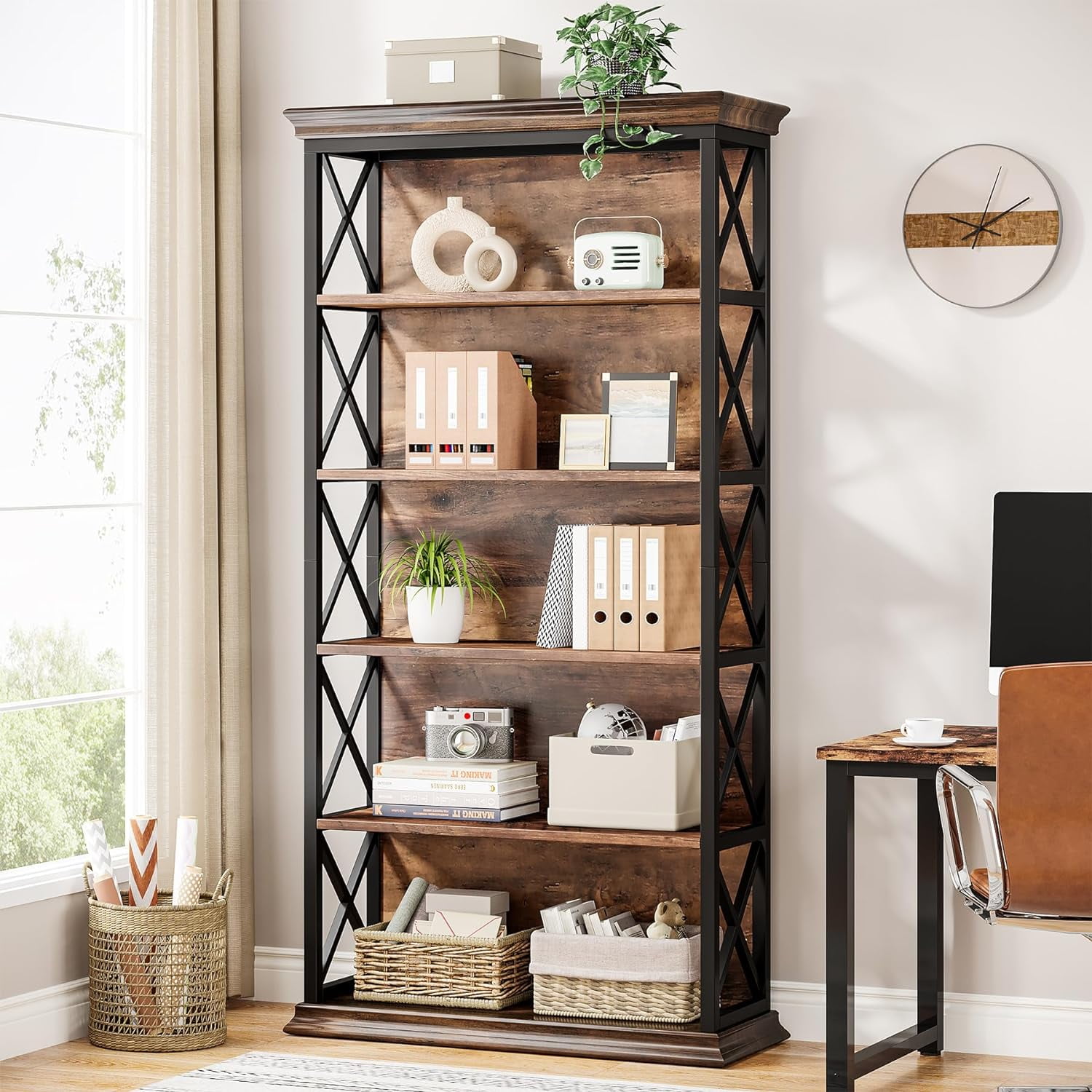 Tribesigns 6-Tier Bookcase, 71 Inches Industrial Bookshelves and ...