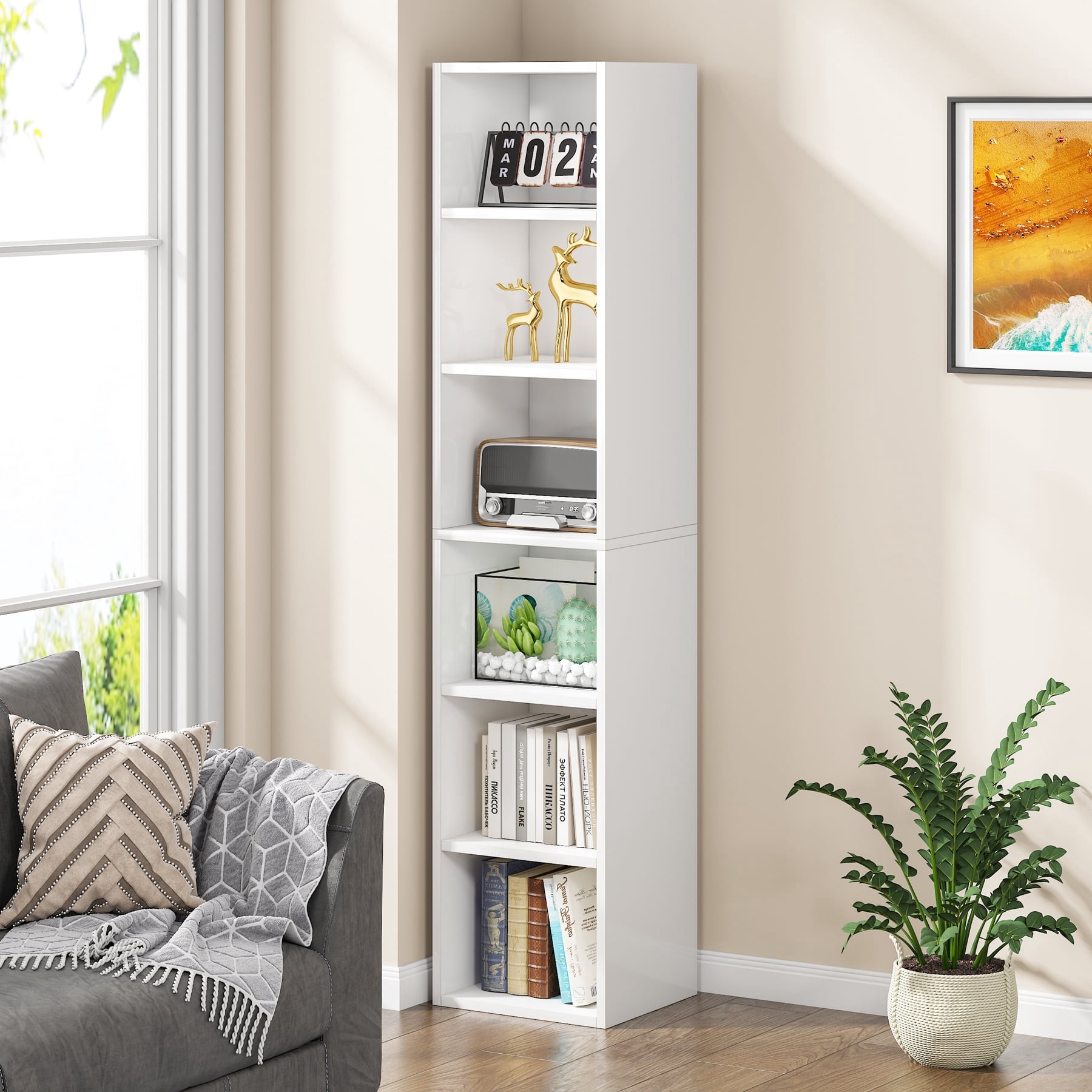 Tribesigns 6 Tier Bookcase Storage Shelves, 70.9 Inch Tall Narrow ...