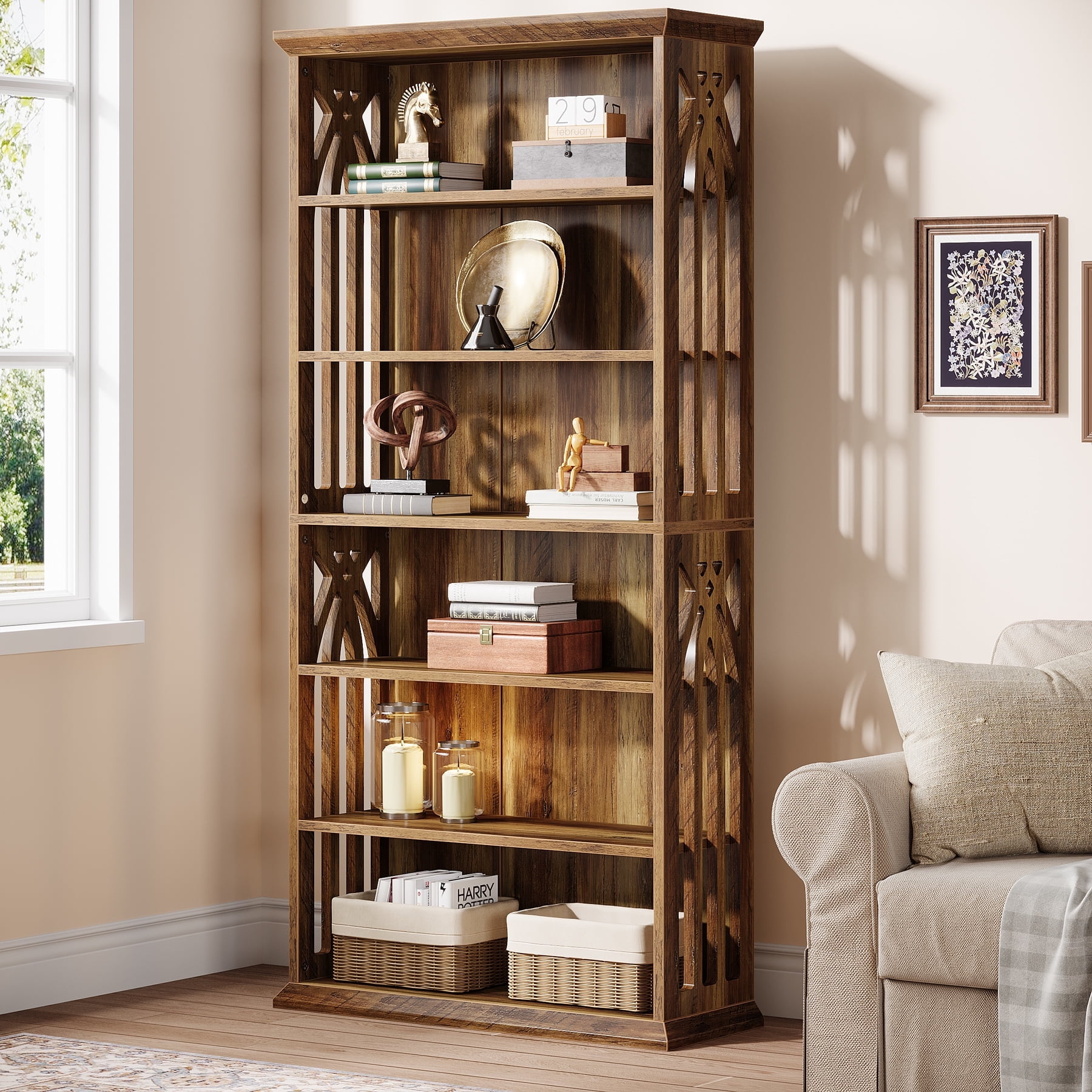 Tribesigns 6-Tier Bookshelf, 75-Inch Tall Bookcase, Large Bookshelves ...