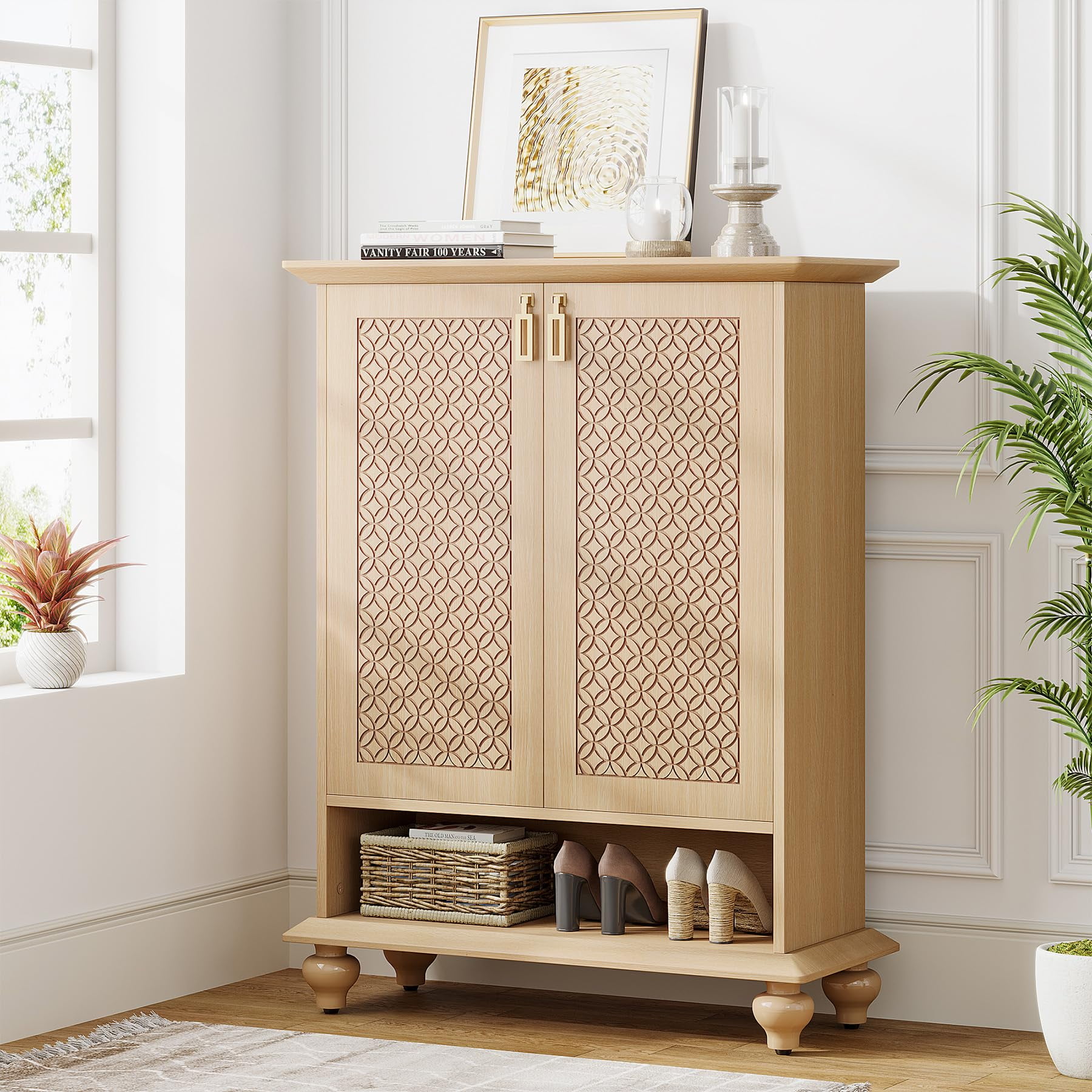 Tribesigns 6-Tier Large Shoe Cabinet with Solid Wood Legs, Farmhouse ...