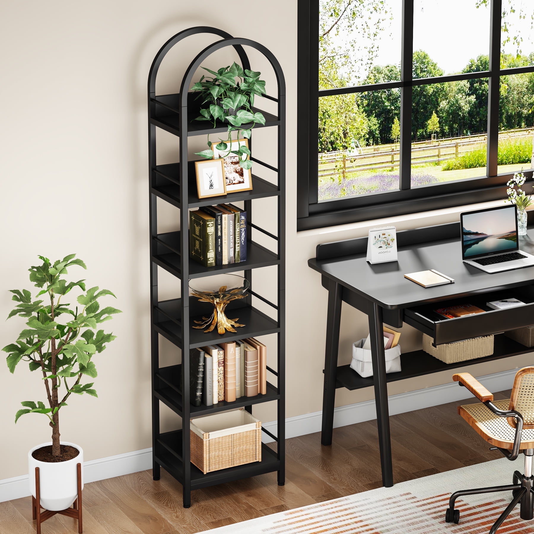 Finmind 6-Tier Open Bookshelf: 78.7" Arched Tall Bookcase with Metal ...