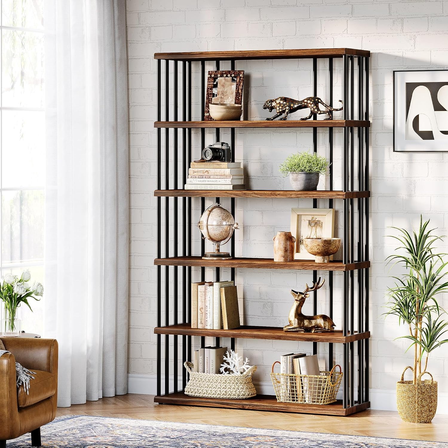Tribesigns 6-Tier Tall Bookshelf, 67" Multi-Use Wood Display Rack ...