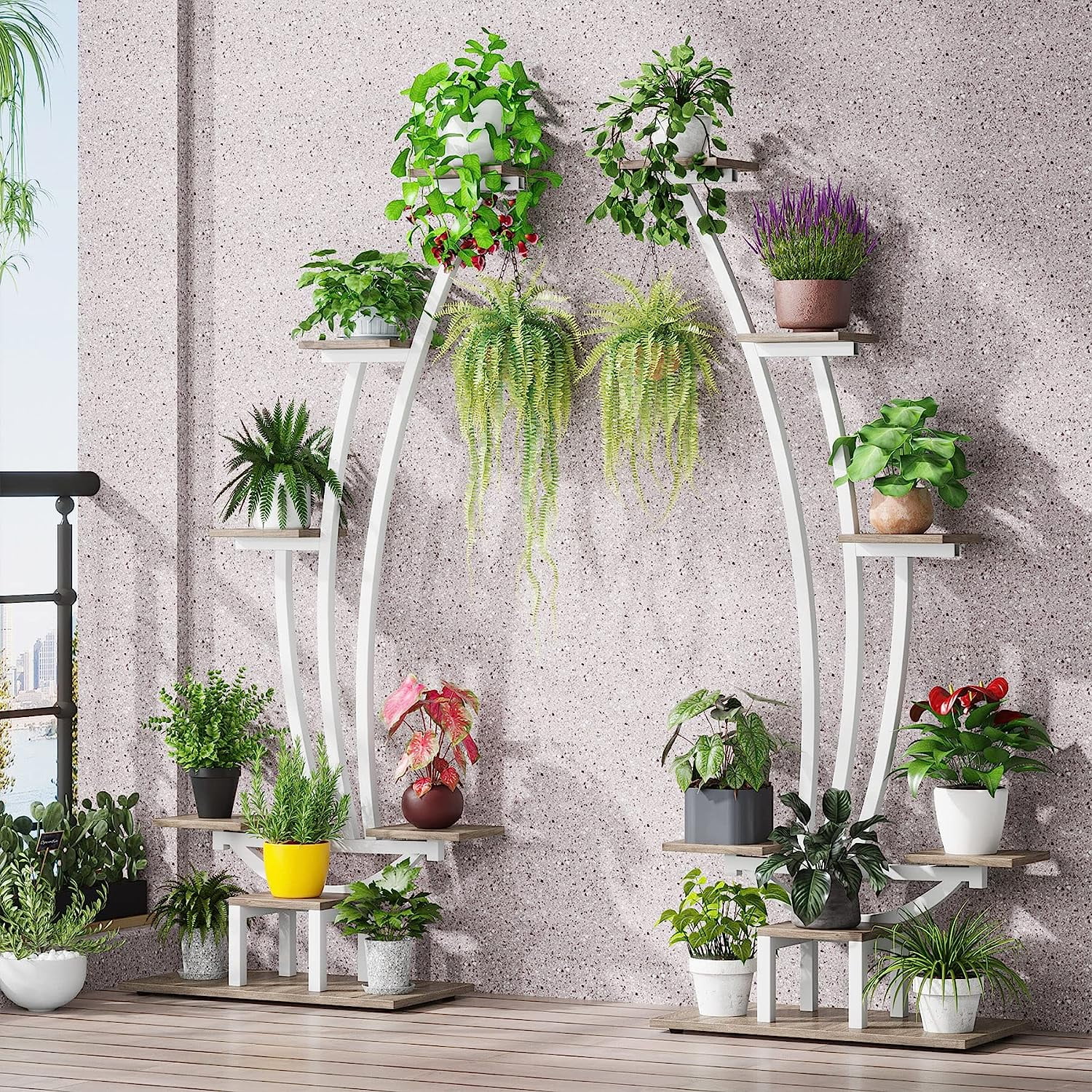 Tribesigns 6-Tier Plant Stand (2 Pack), Half-Moon Metal Shelf with ...