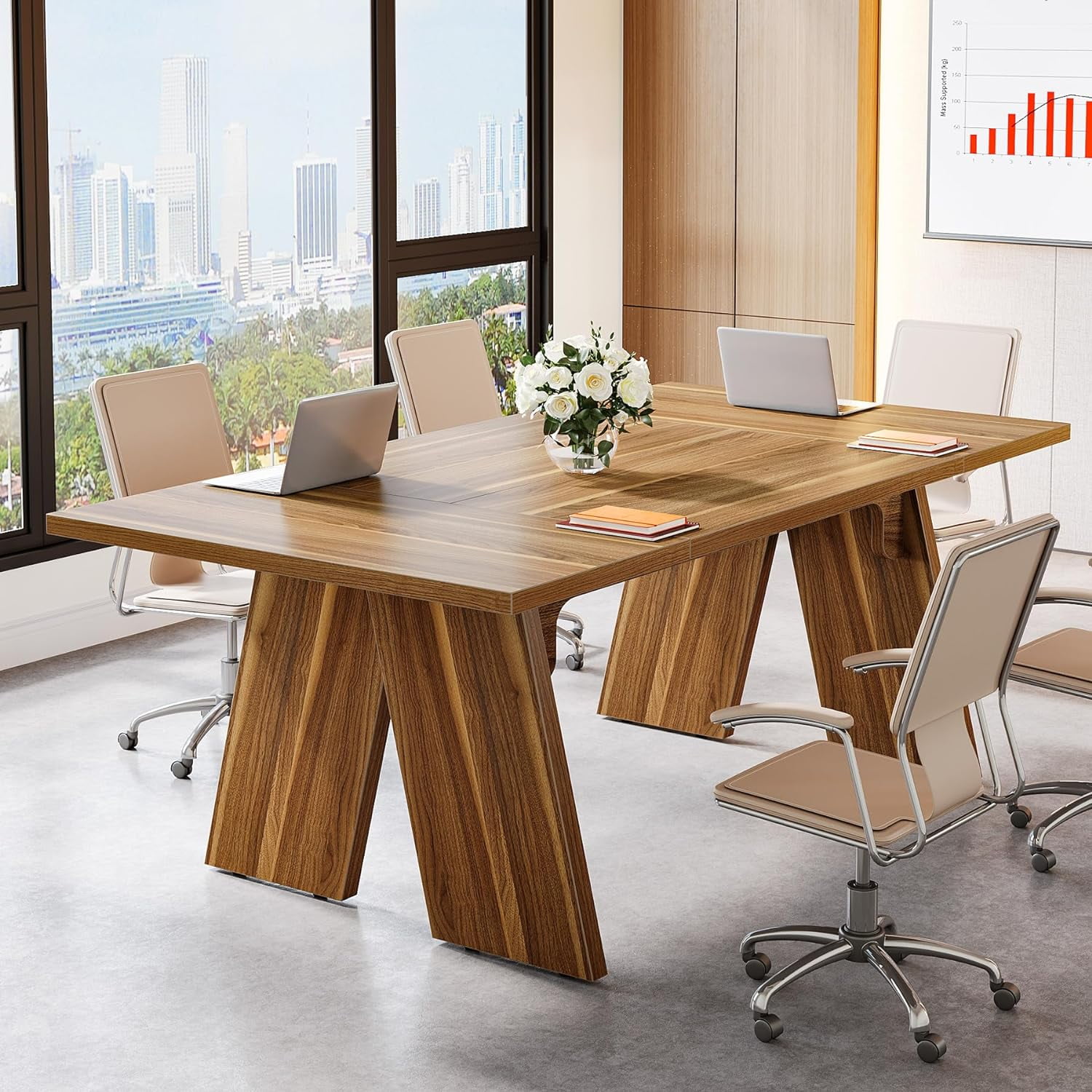 Tribesigns 6 ft Wood Conference Table, Large Boardroom Desk with Solid ...