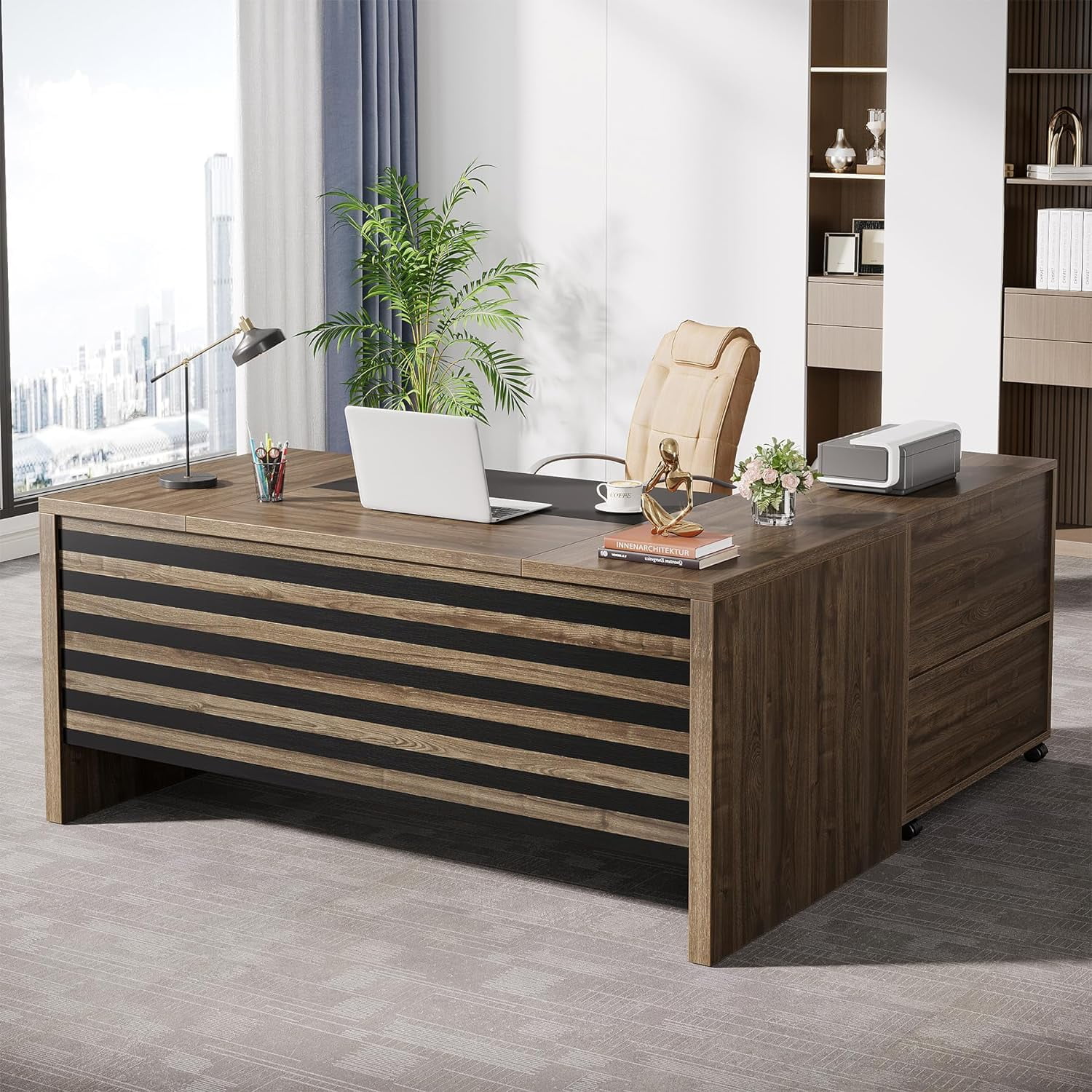 Tribesigns 62.2" Executive Desk with Mobile File Cabinet, L-Shaped ...