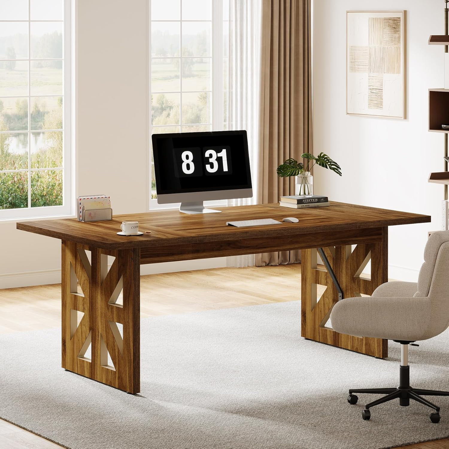 Tribesigns 62.4" Farmhouse Wood Executive Computer Desk for Home Office ...