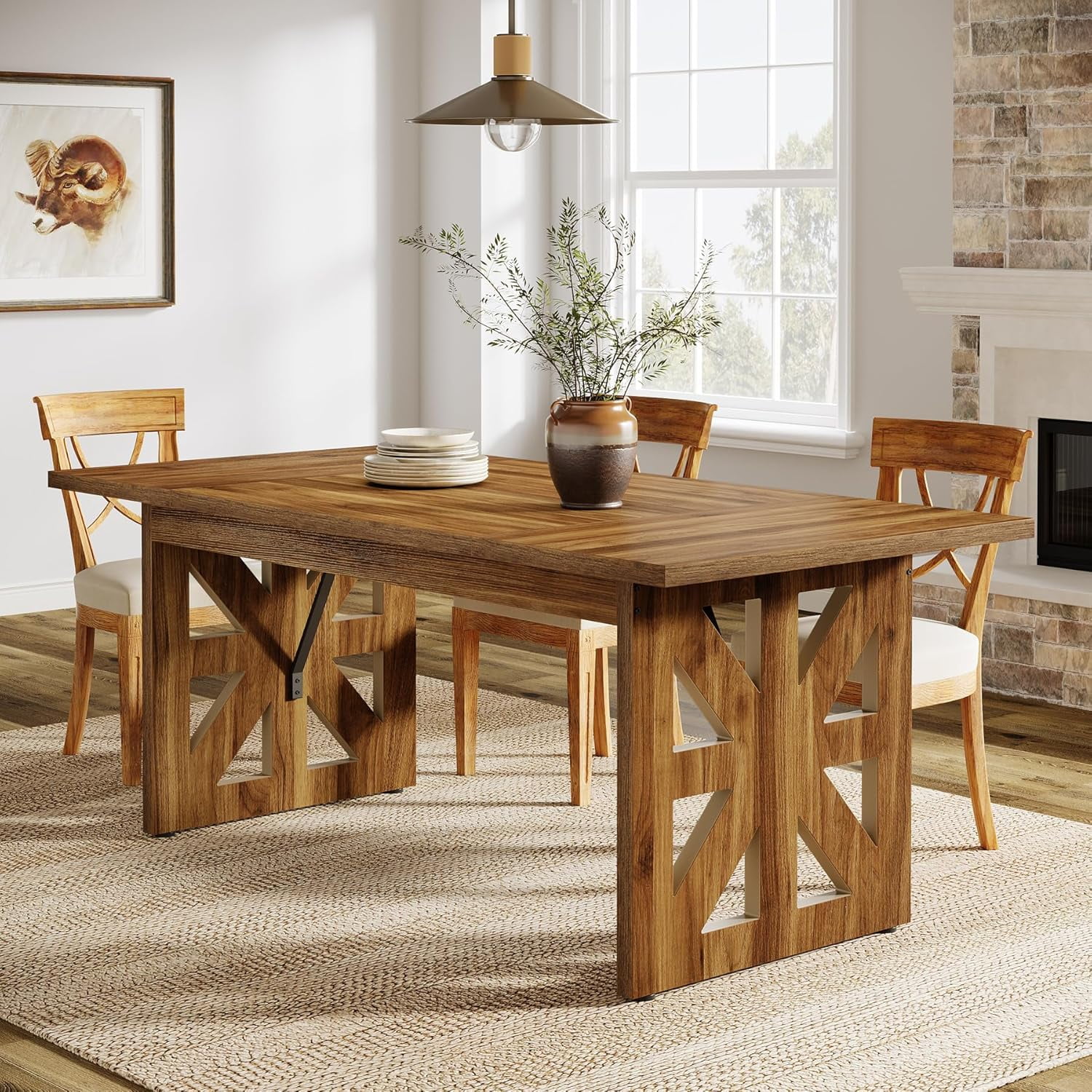 Tribesigns 62.4" Rectangular Farmhouse Wood Dining Table for 4-6 People ...